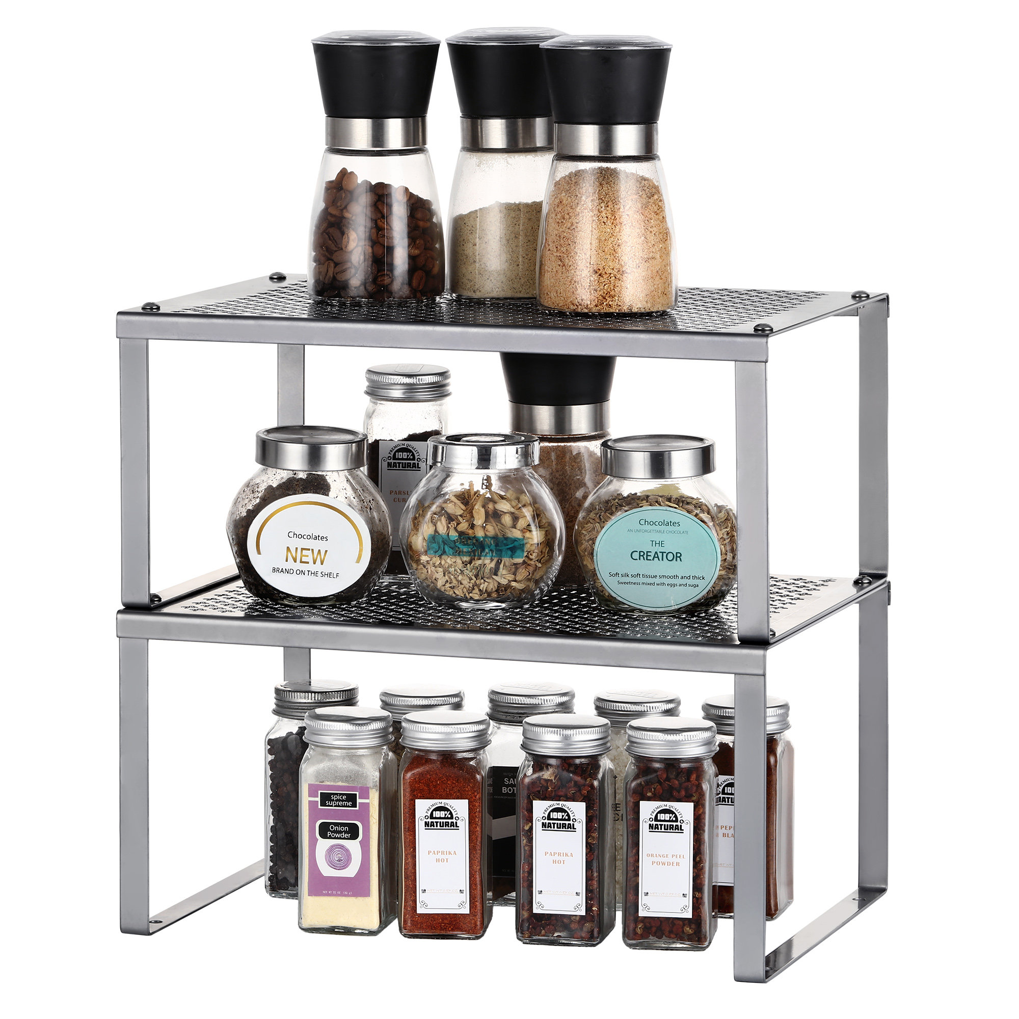 Rebrilliant 2-Piece Kitchen Cabinet Spice Rack Double-Layer Storage ...