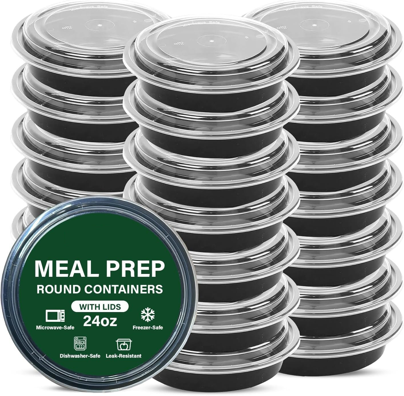Belfry Kitchen 30 X 24Oz Black Base Round Plastic Meal Prep Container ...