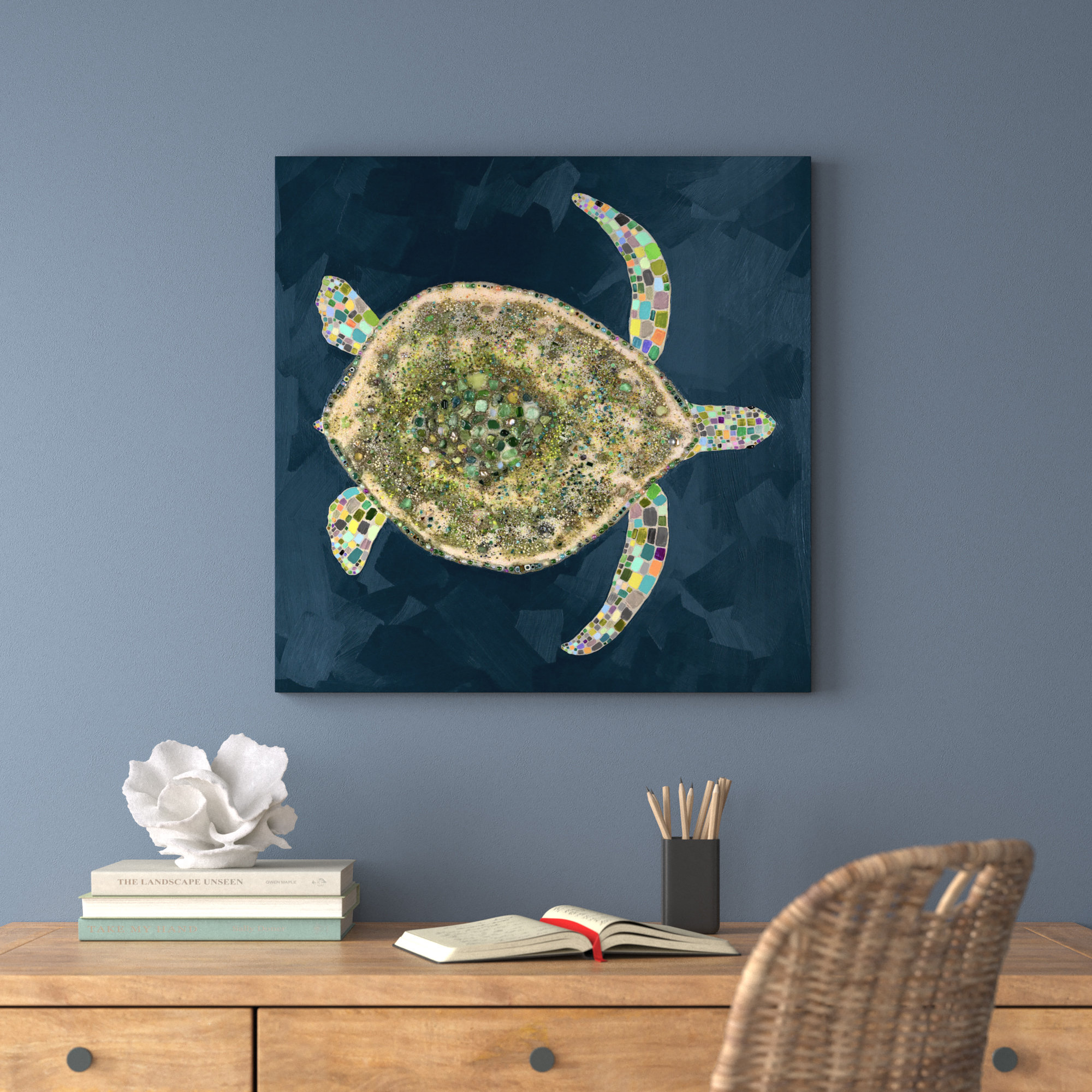 Beachcrest Home™ Jeweled Sea Turtle - Deep Blue by Eli Halpin - Wrapped ...