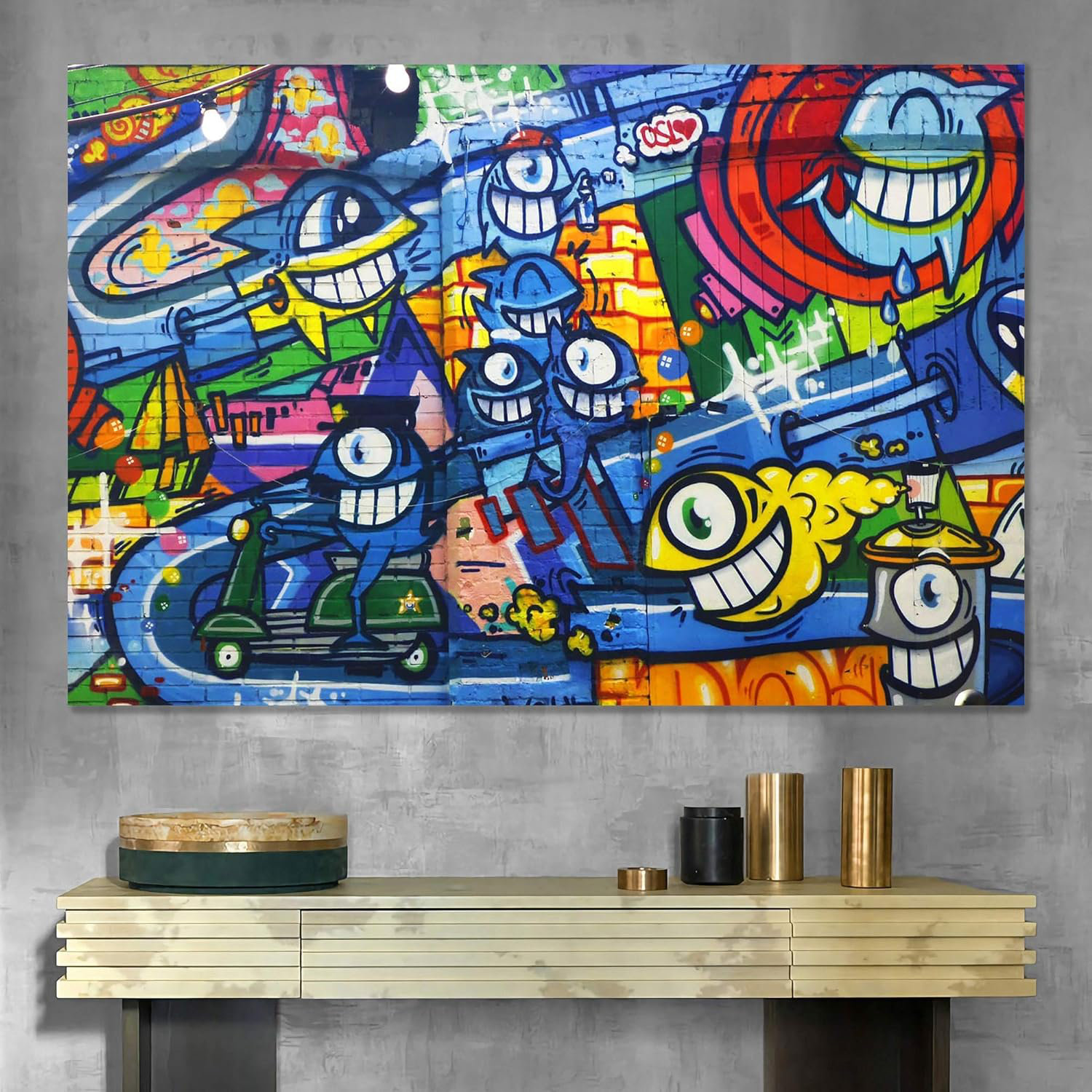 IDEA4WALL Pop Urban Street " Colorful Happy Sharks Cartoon Graffiti ...