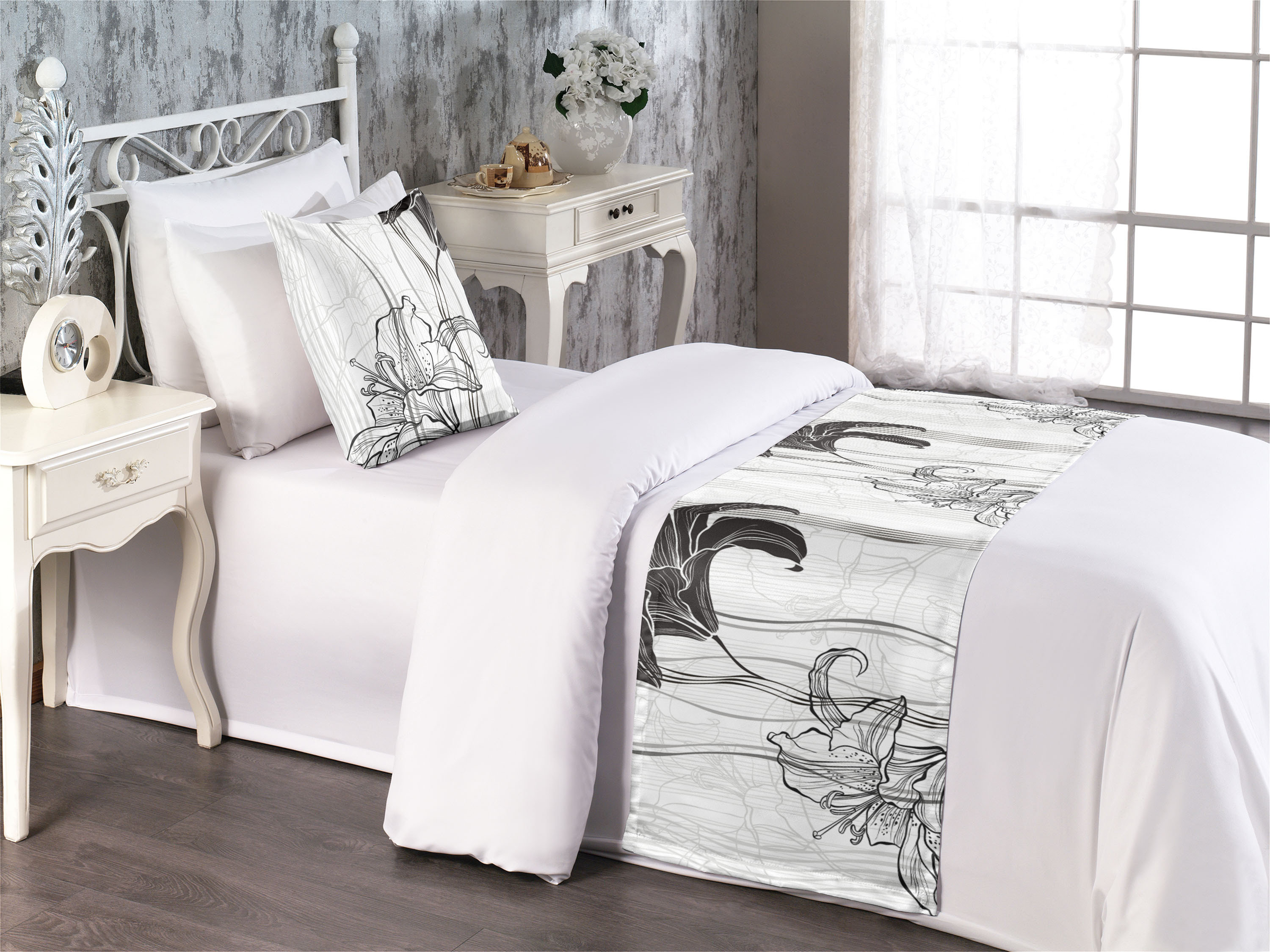 Ambesonne Lily Floral Bed Runner Set Outline Floral Pattern Coconut ...