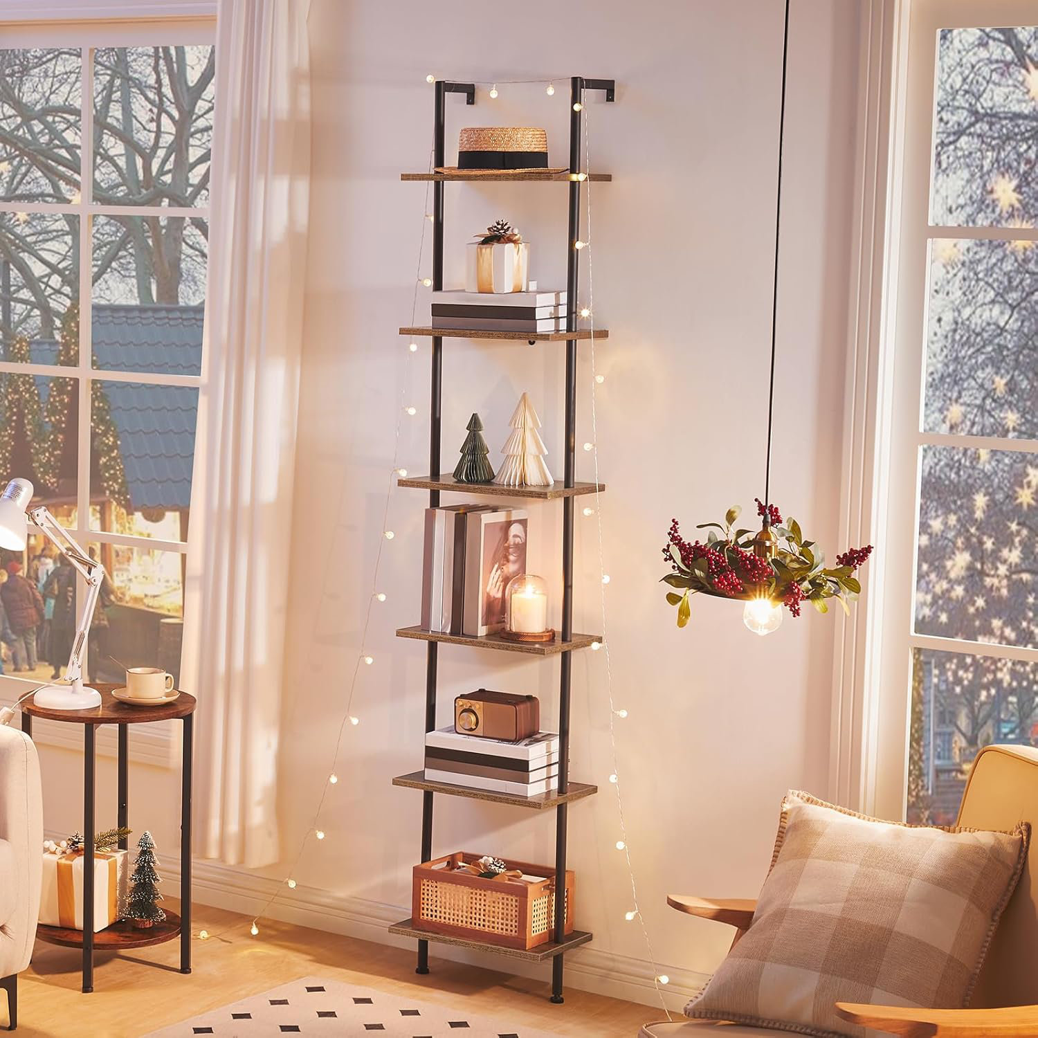 17 Stories Ehren 6-Tier Wooden Ladder Shelf, Wall Mounted Bookcase ...