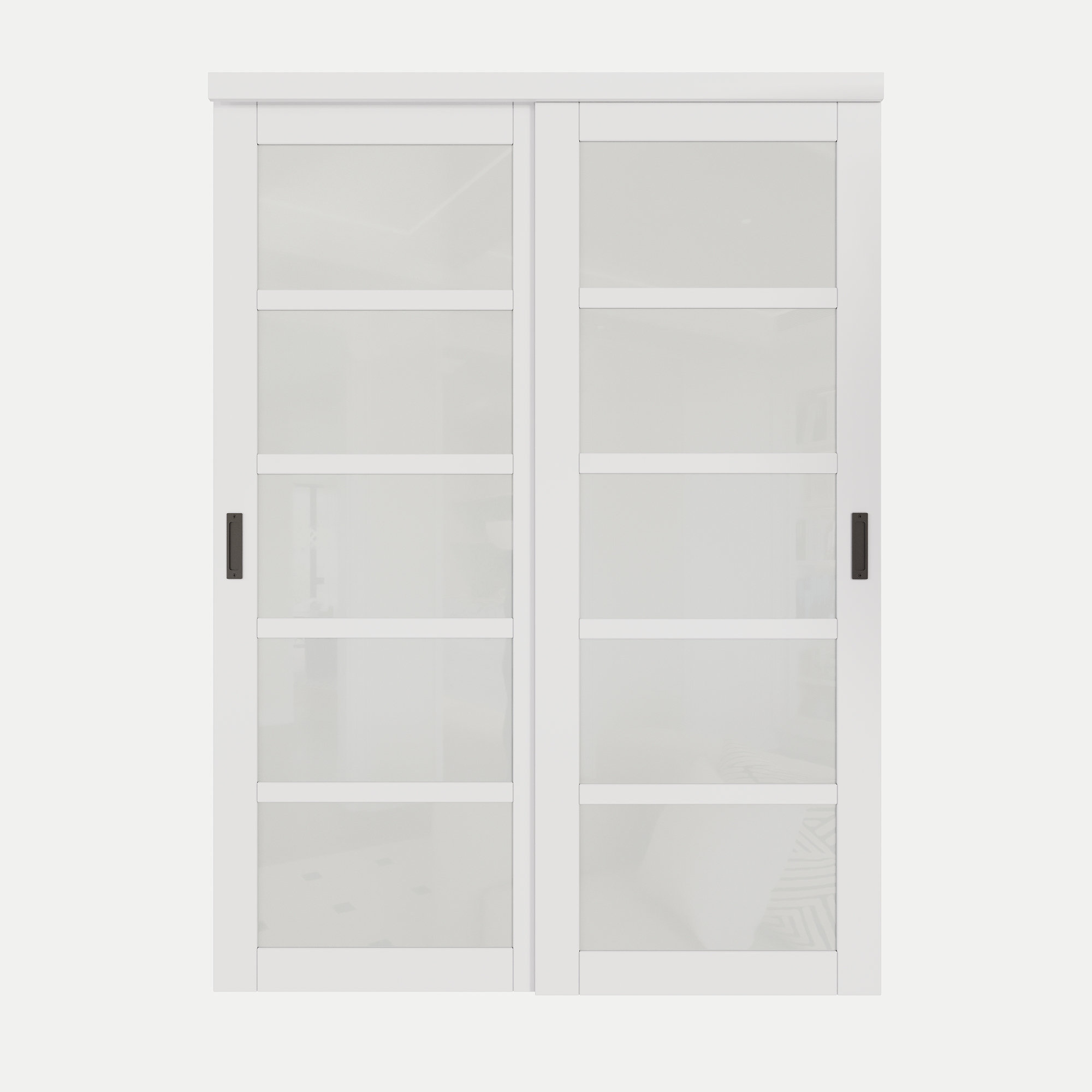 ARK DESIGN Primed 5-Lite Frosted Glass Panels Sliding Closet Door with ...