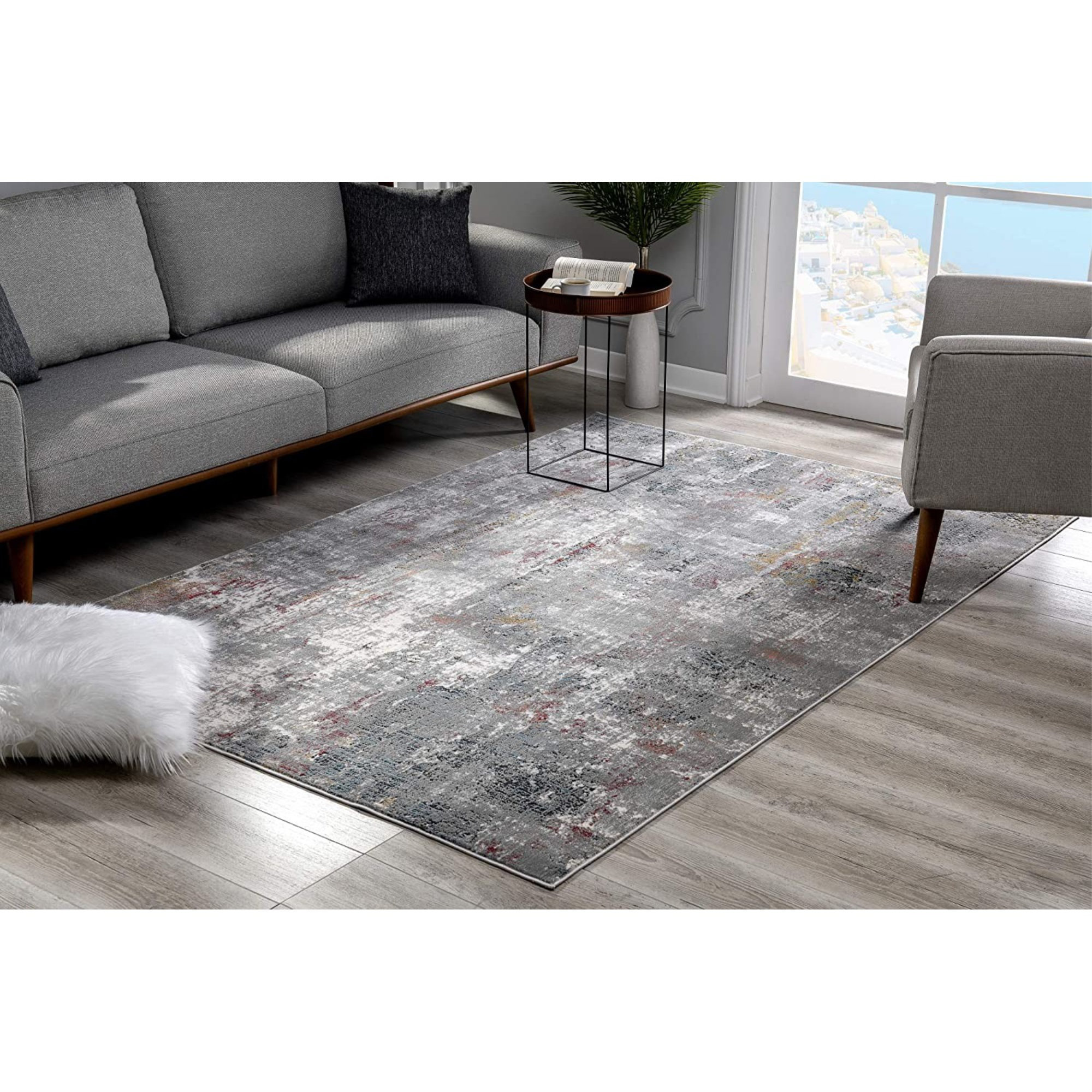17 Stories Gray and Ivory Abstract Rug | Wayfair