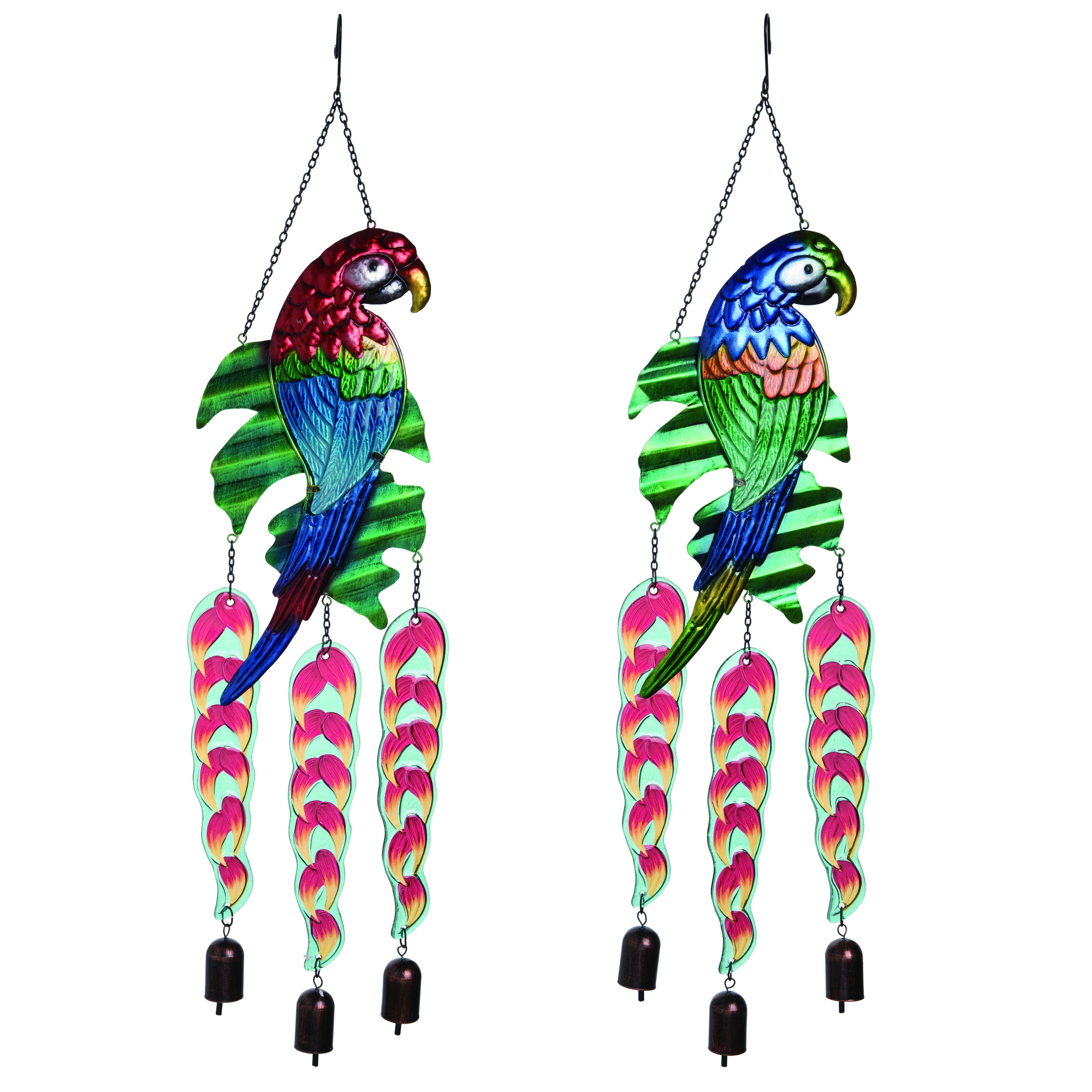 Breakwater Bay Metal Glass Tropical Bird Parrot Chime Set of 2 Home ...