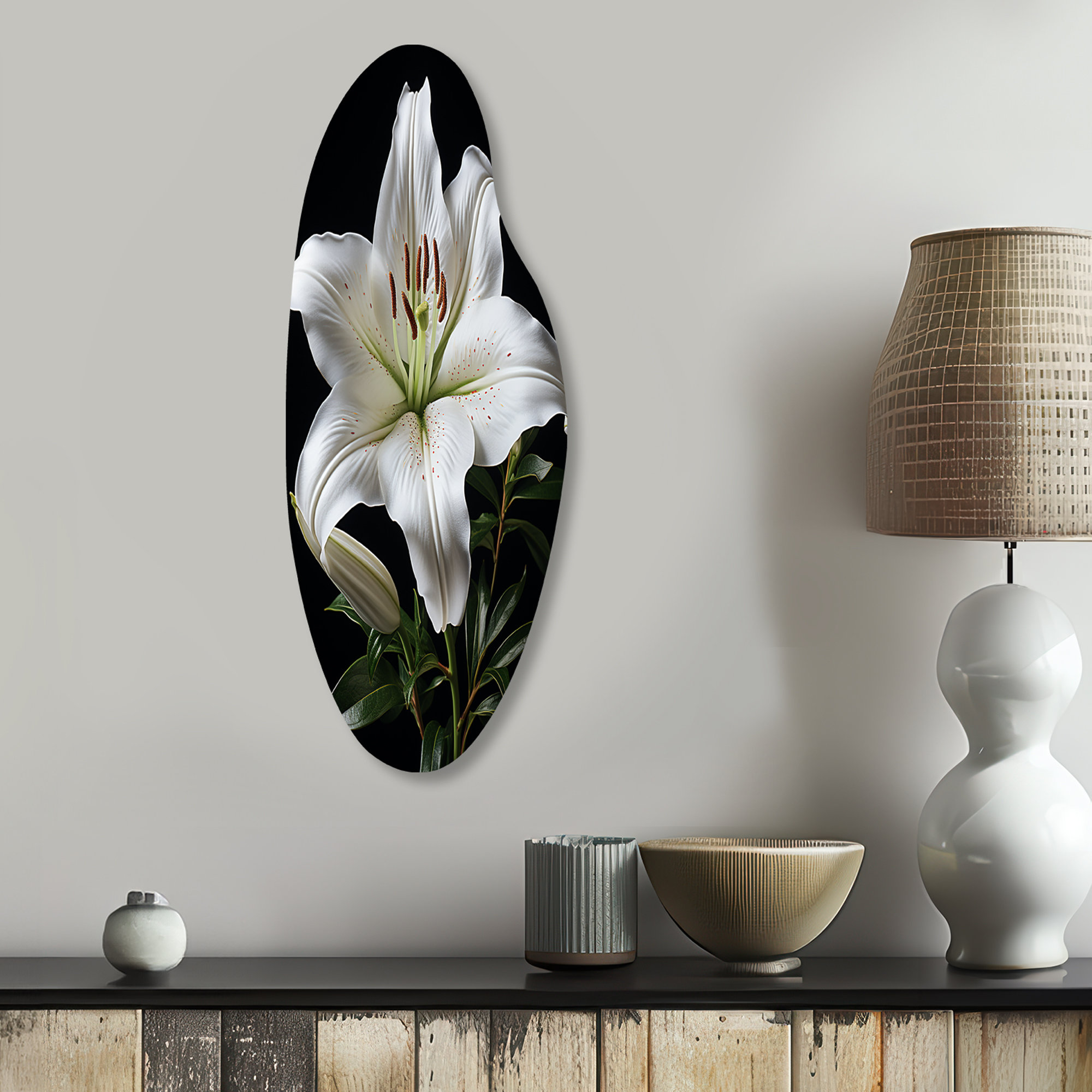 Design Art Black White Lily Exquisite I - Lilies Curved Shape ...