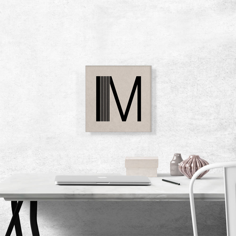 ARTCANVAS Beige Black Line Alphabet Letter M Canvas Art Print - Wayfair ...