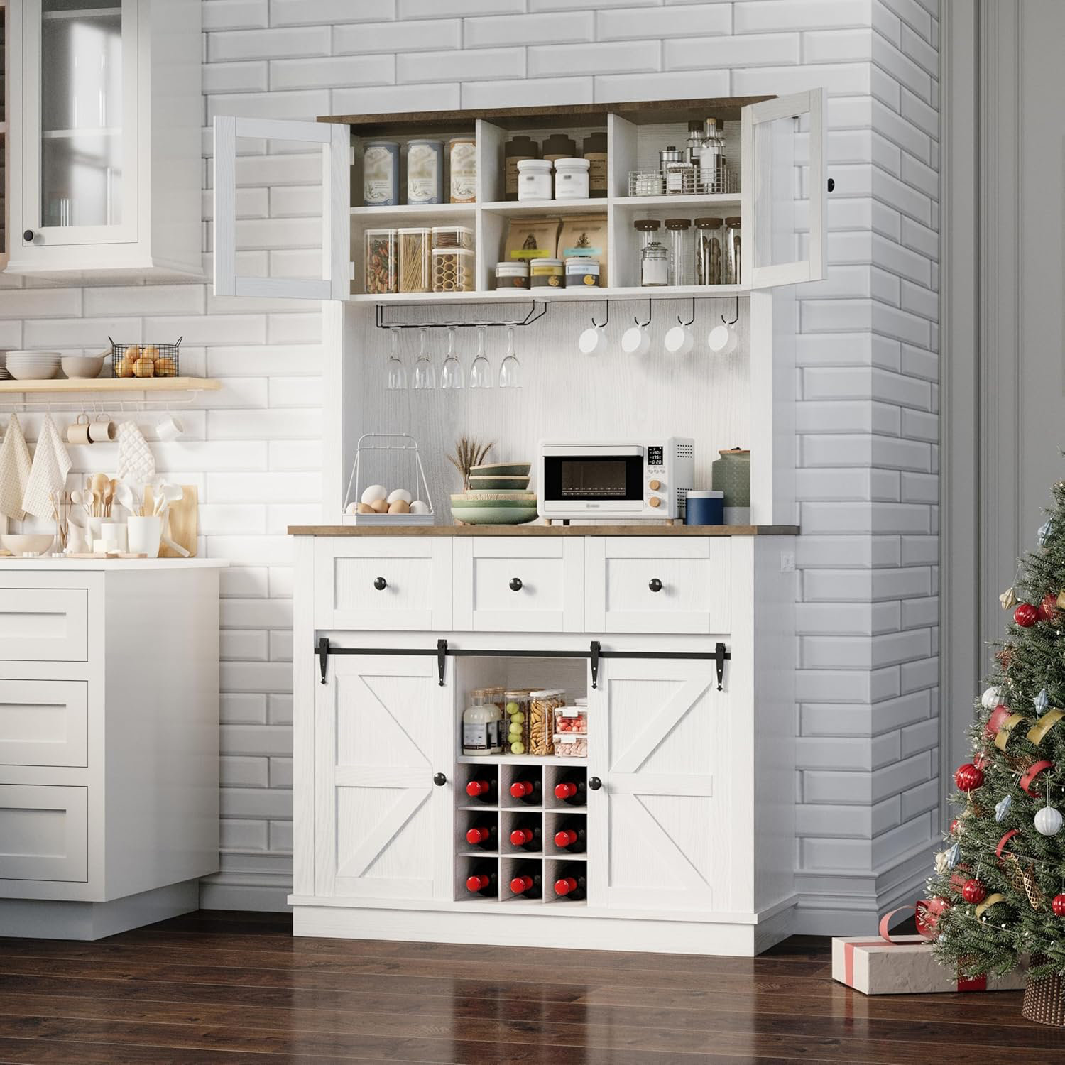 Ivy Bronx 72'' Coffee Bar Cabinet with Storage, Large Kitchen Hutch ...