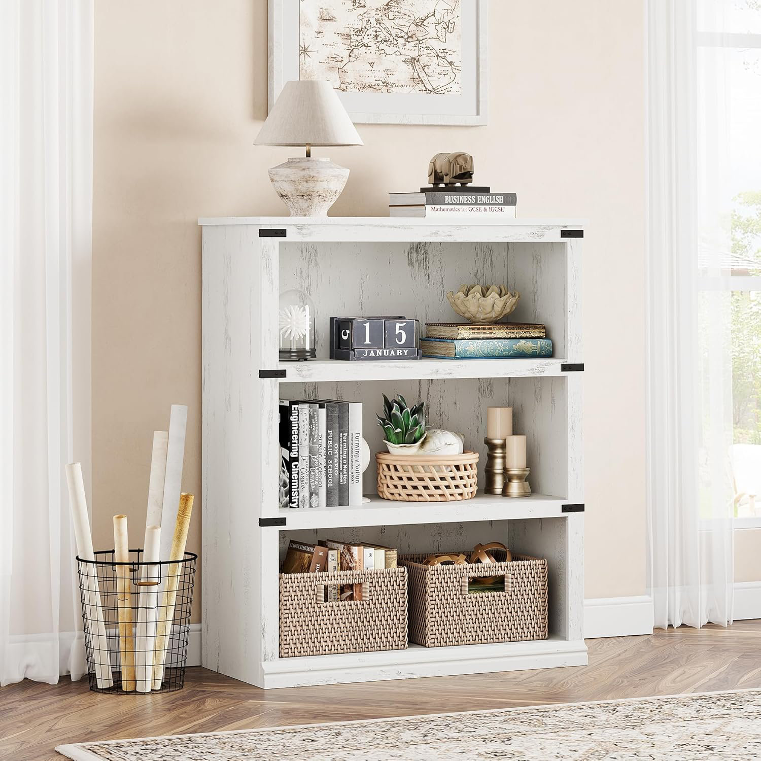 Alpen Home 3/5 Tier Bookcase, Freestanding Wooden Bookshelf Storage ...