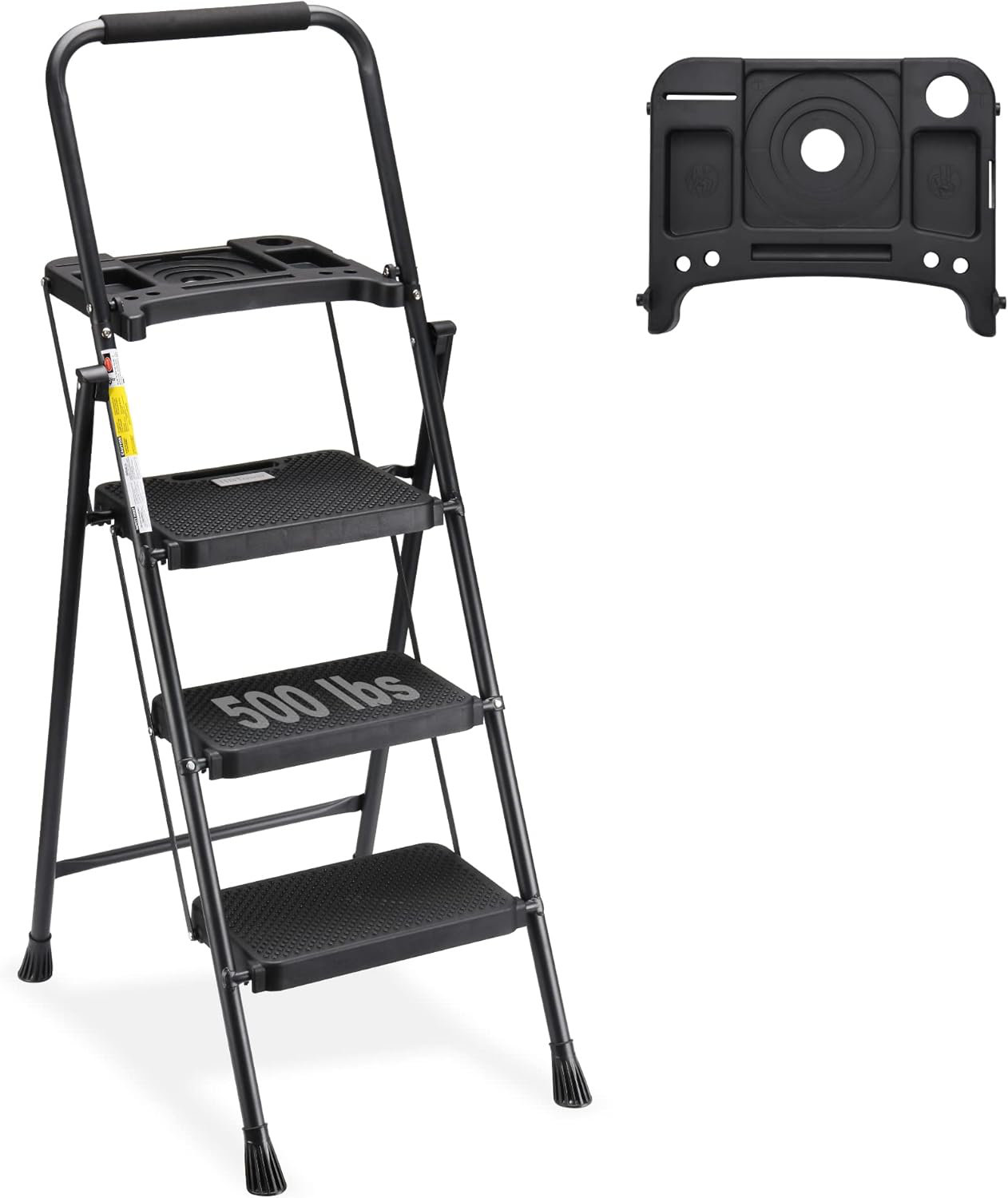 Hokku Designs 3 Step Ladder With Tool Tray, Folding Step Stool With ...