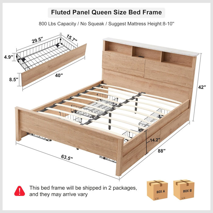 Red Barrel Studio® Alteo Fluted Panel Bed Frame With Charging Station ...