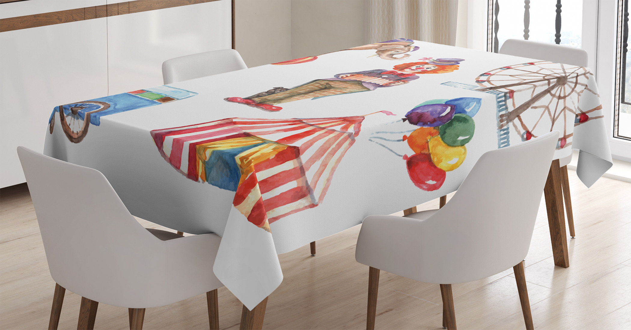 East Urban Home Circus Tablecloth, Circus Elements With Clown Elephant ...