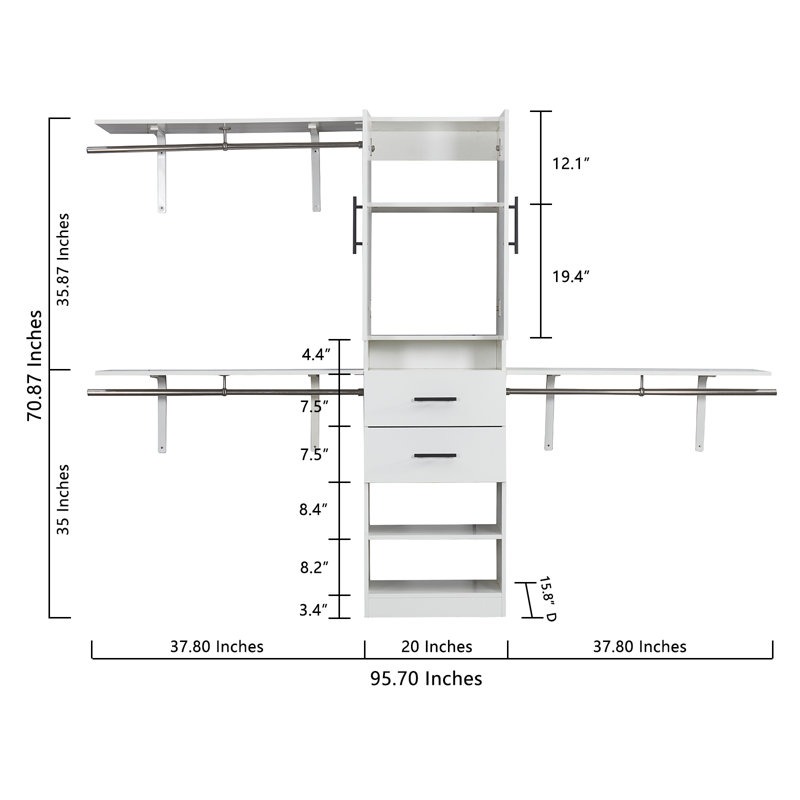 Latitude Run® 96" Closet System, Walk In Closet Organizer With 3 ...