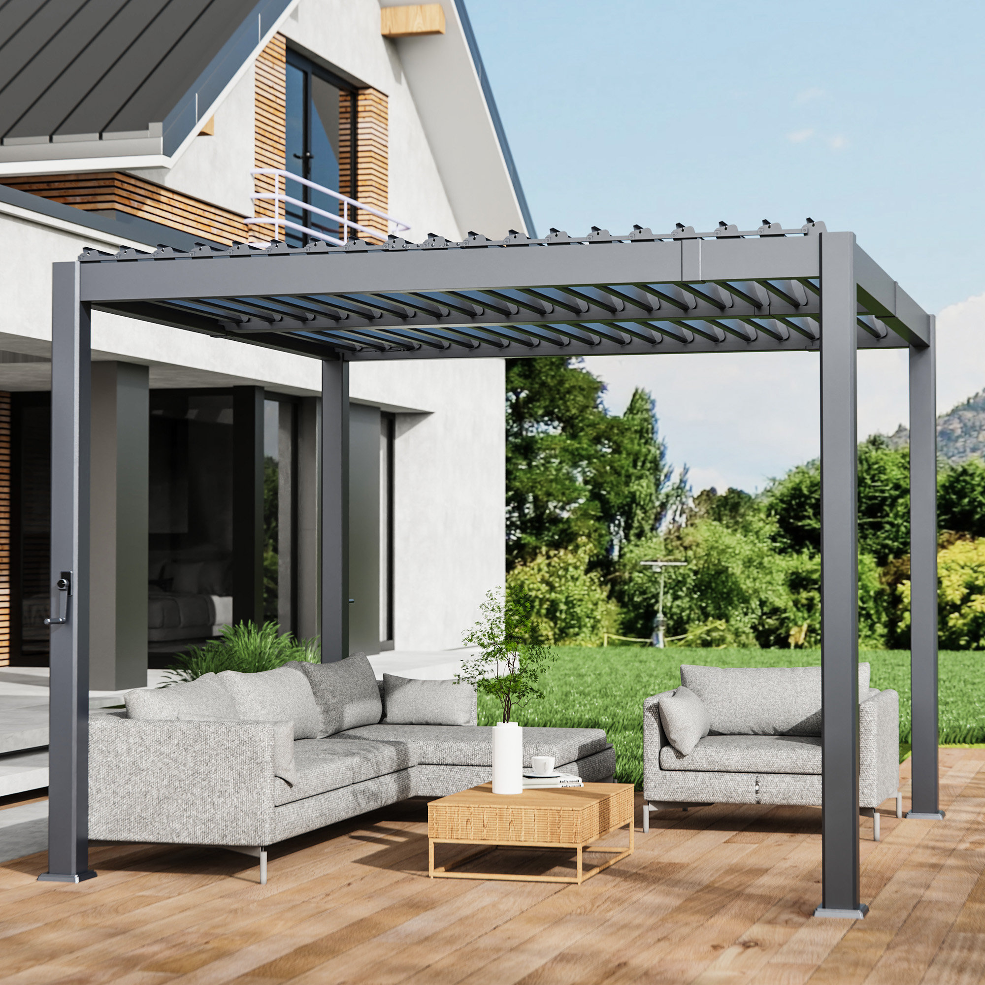 Aok Garden Outdoor Louvered Pergola, Full Aluminum Frame with ...