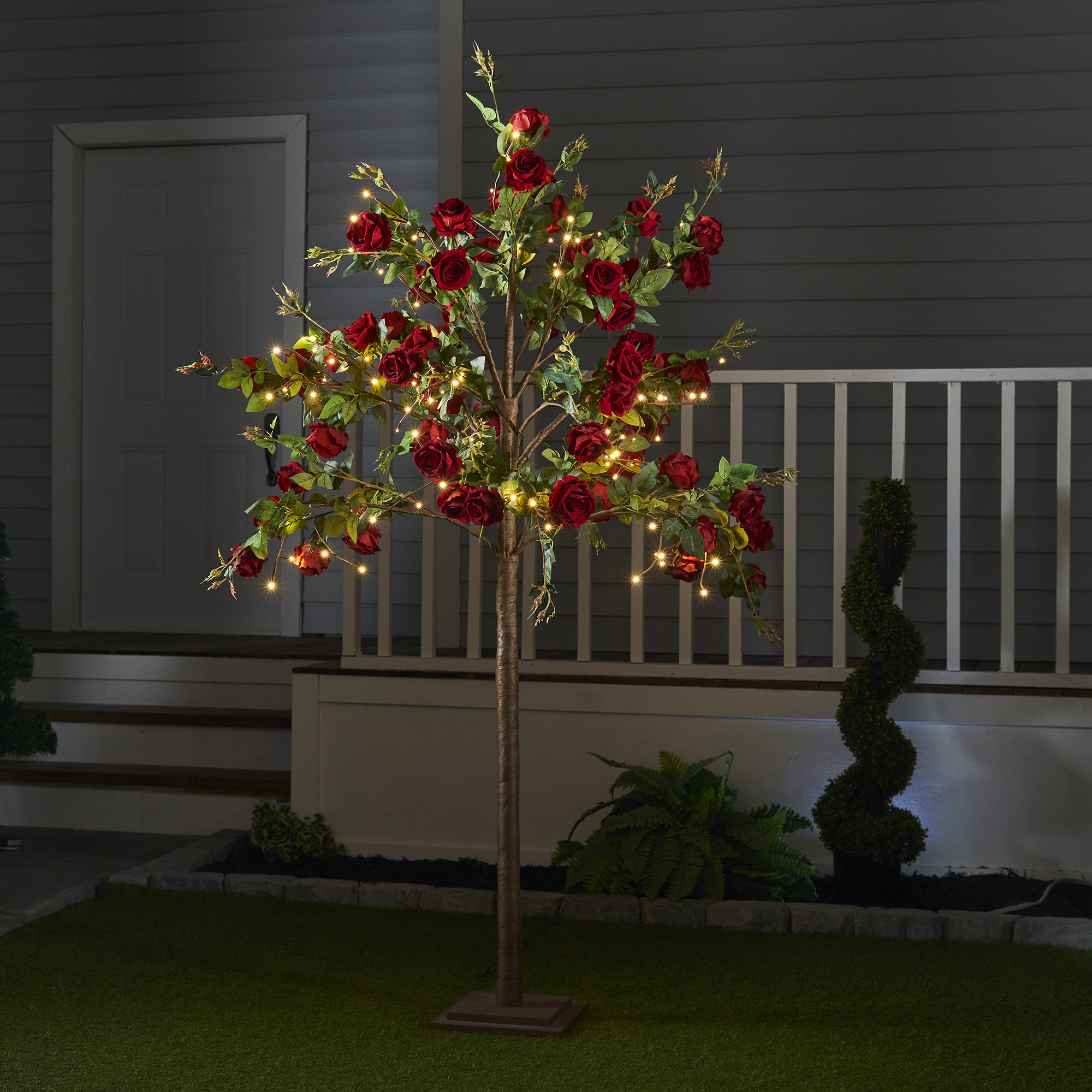 Hi-Line Gift Ltd. Large Red Rose Tree with 138 Warm White LED Lights ...