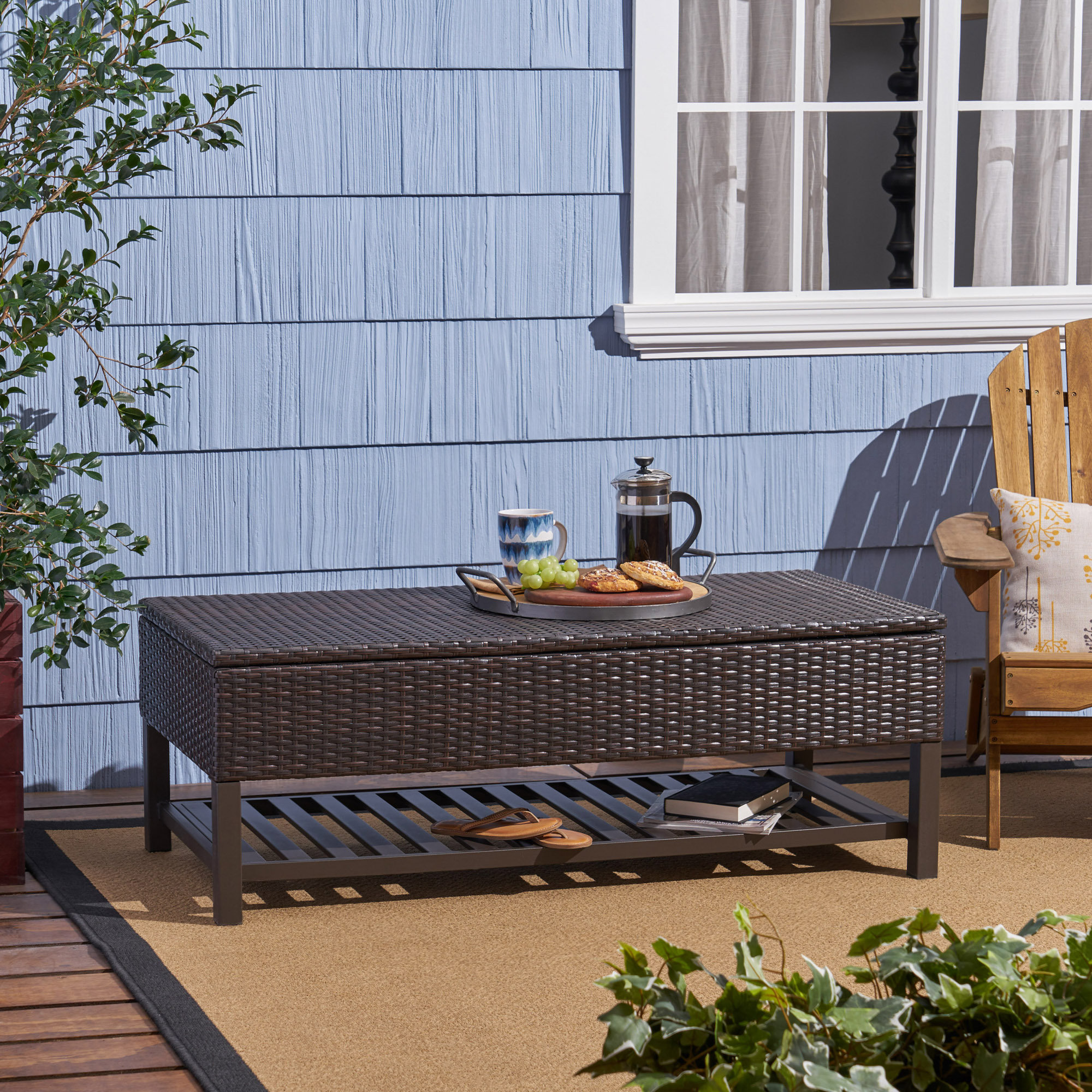 Latitude Run® Outdoor Storage Bench With Metal Rack | Wayfair