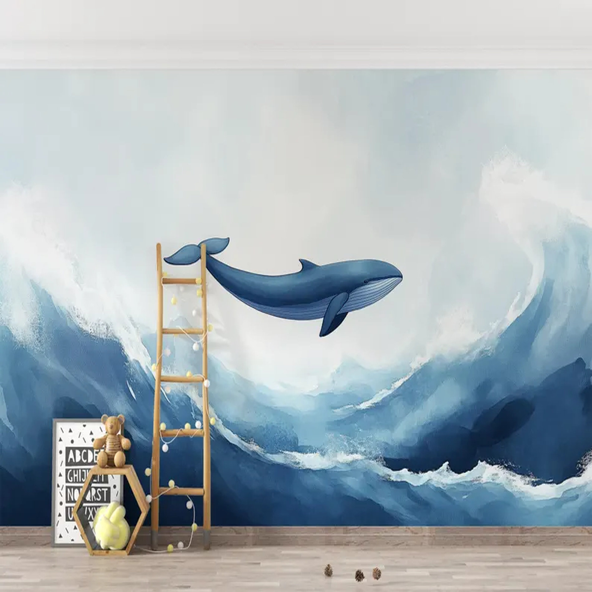 Red Barrel Studio® Abstract Blue Whale Ocean Mural Wallpaper – Kids ...