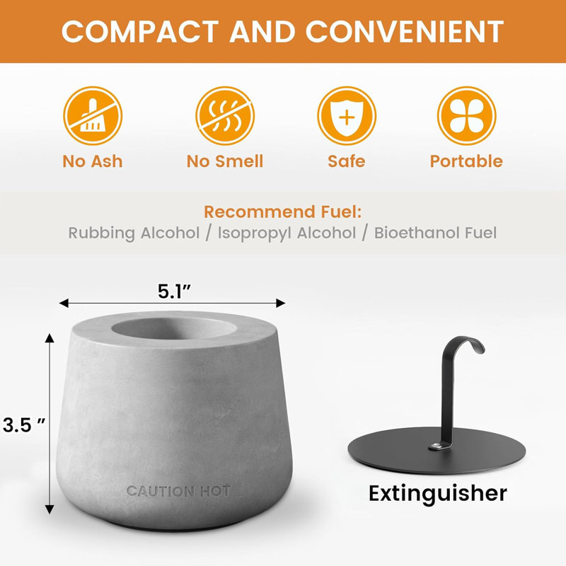 Wrought Studio™ Tabletop Fire Pit Concrete Table Top Fire Pit Indoor ...