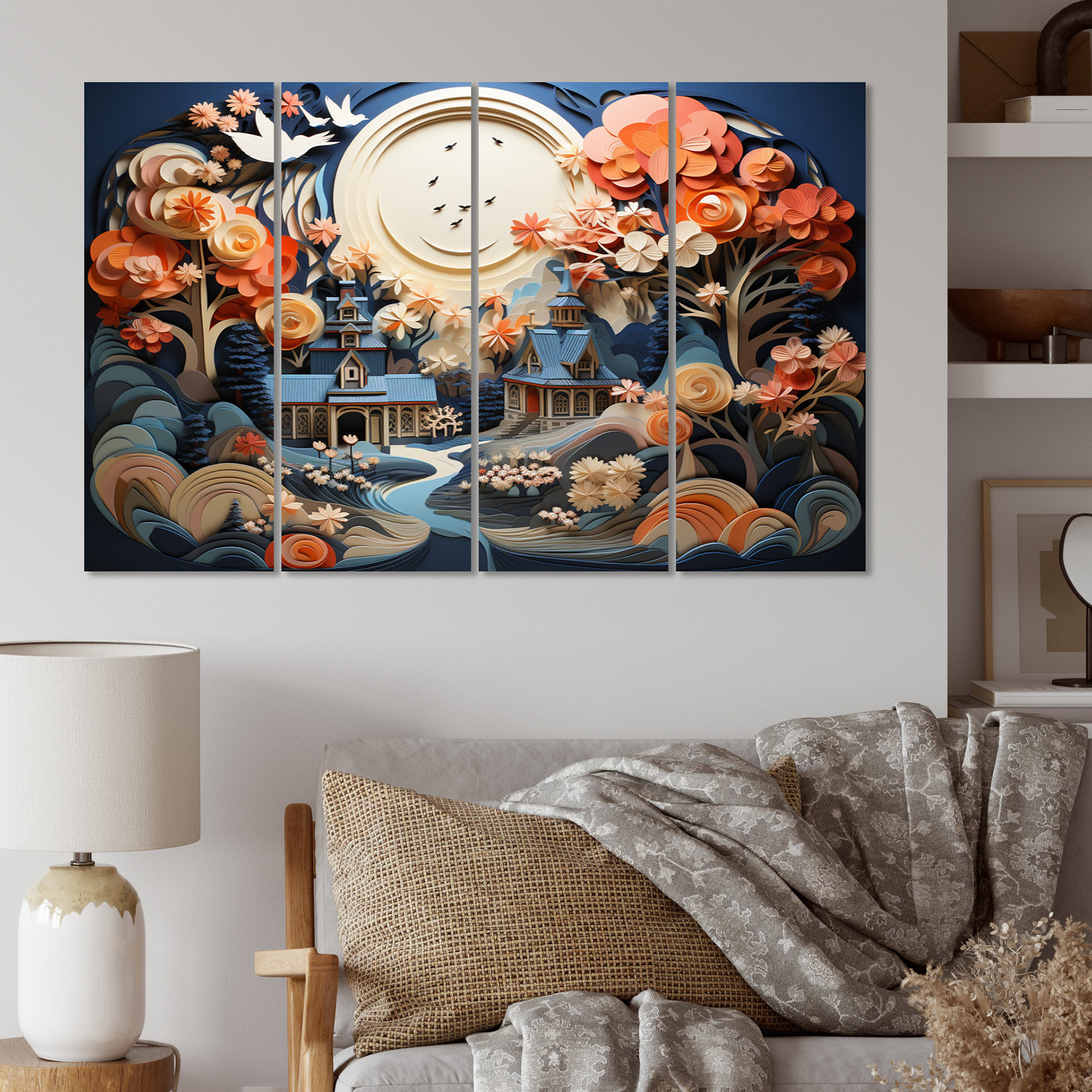 Design Art Barn Symmetry Papercut I - Abstract Canvas Wall Art - 4 ...