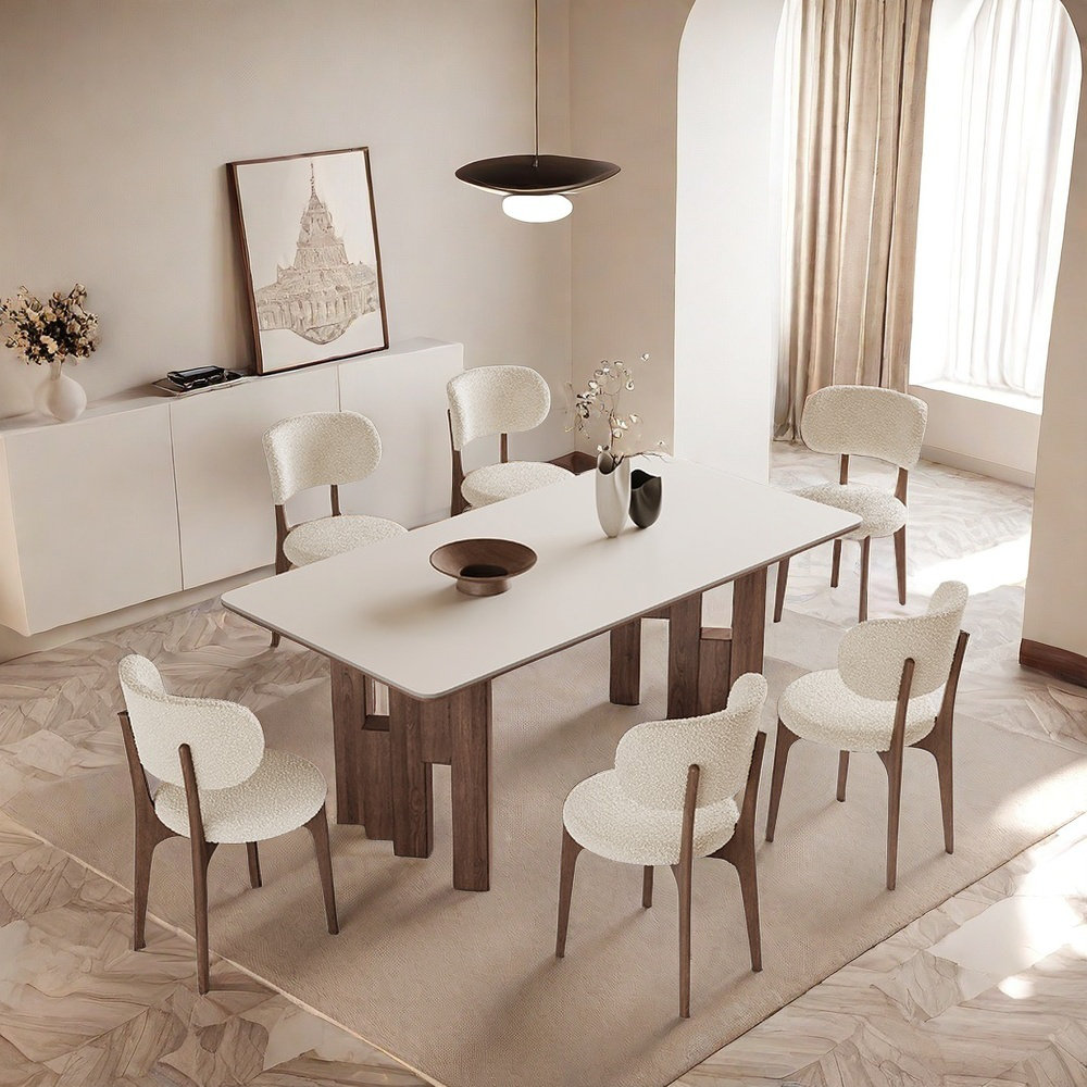 A Zoetic Home Simple walnut color pure white rock table set | Wayfair