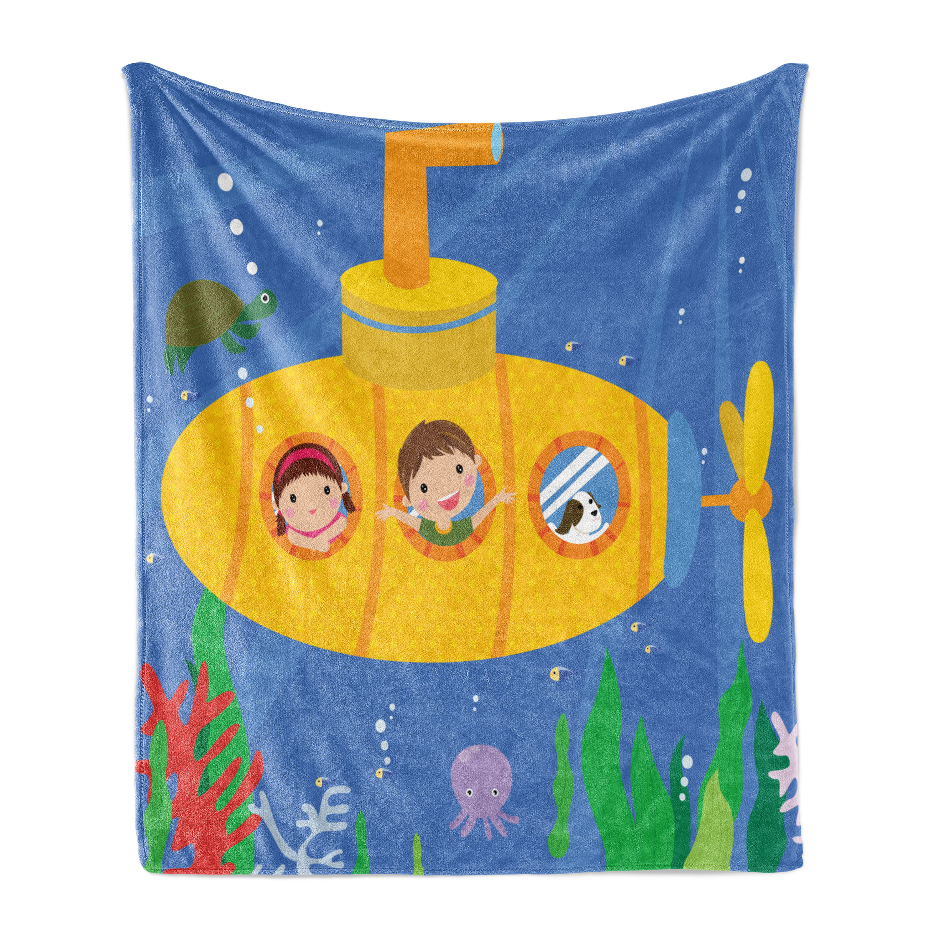 Ambesonne Yellow Submarine Fleece Throw Blanket Characters Cartoon ...