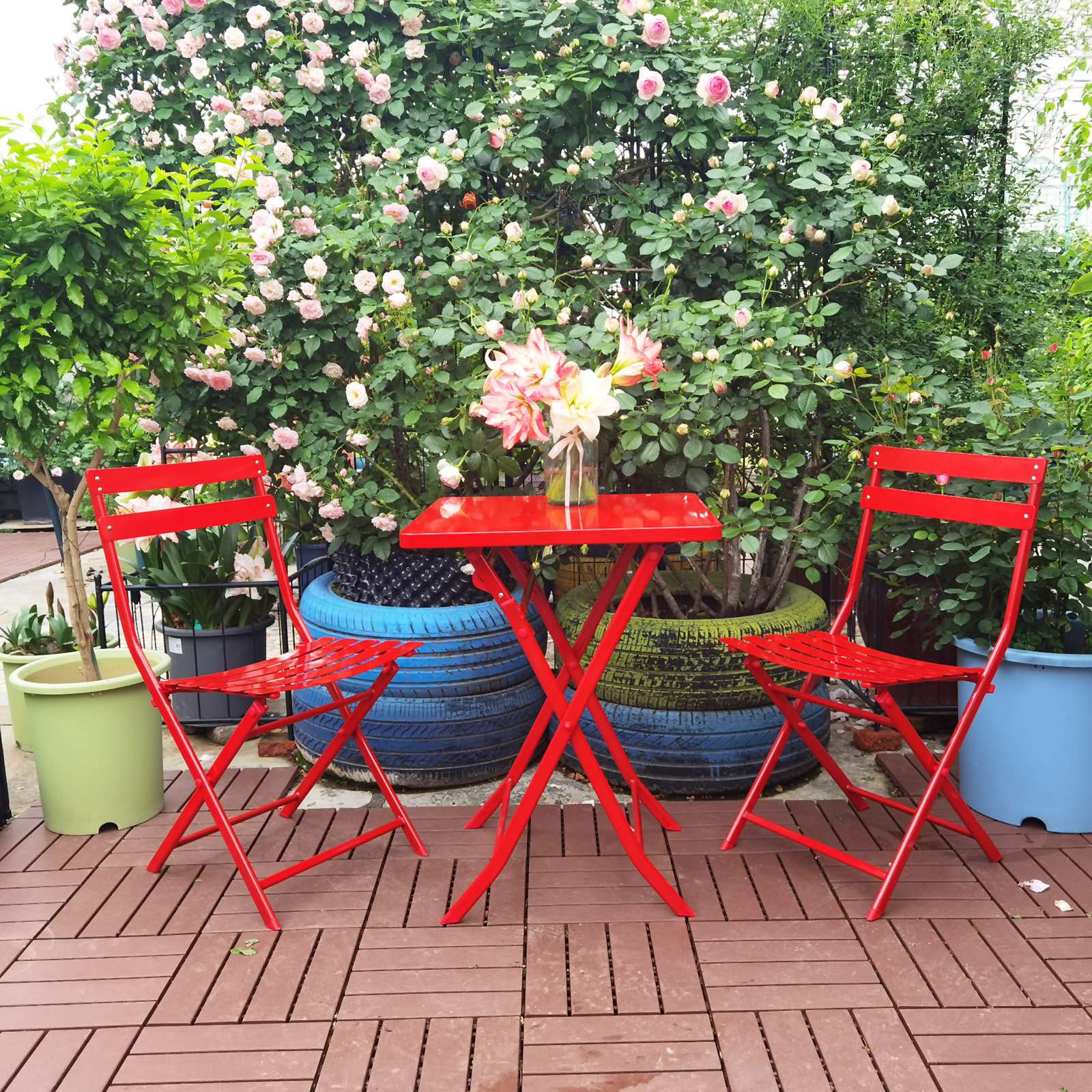 Wrought Studio™ 3 Piece Patio Bistro Set Of Foldable Square Table And ...