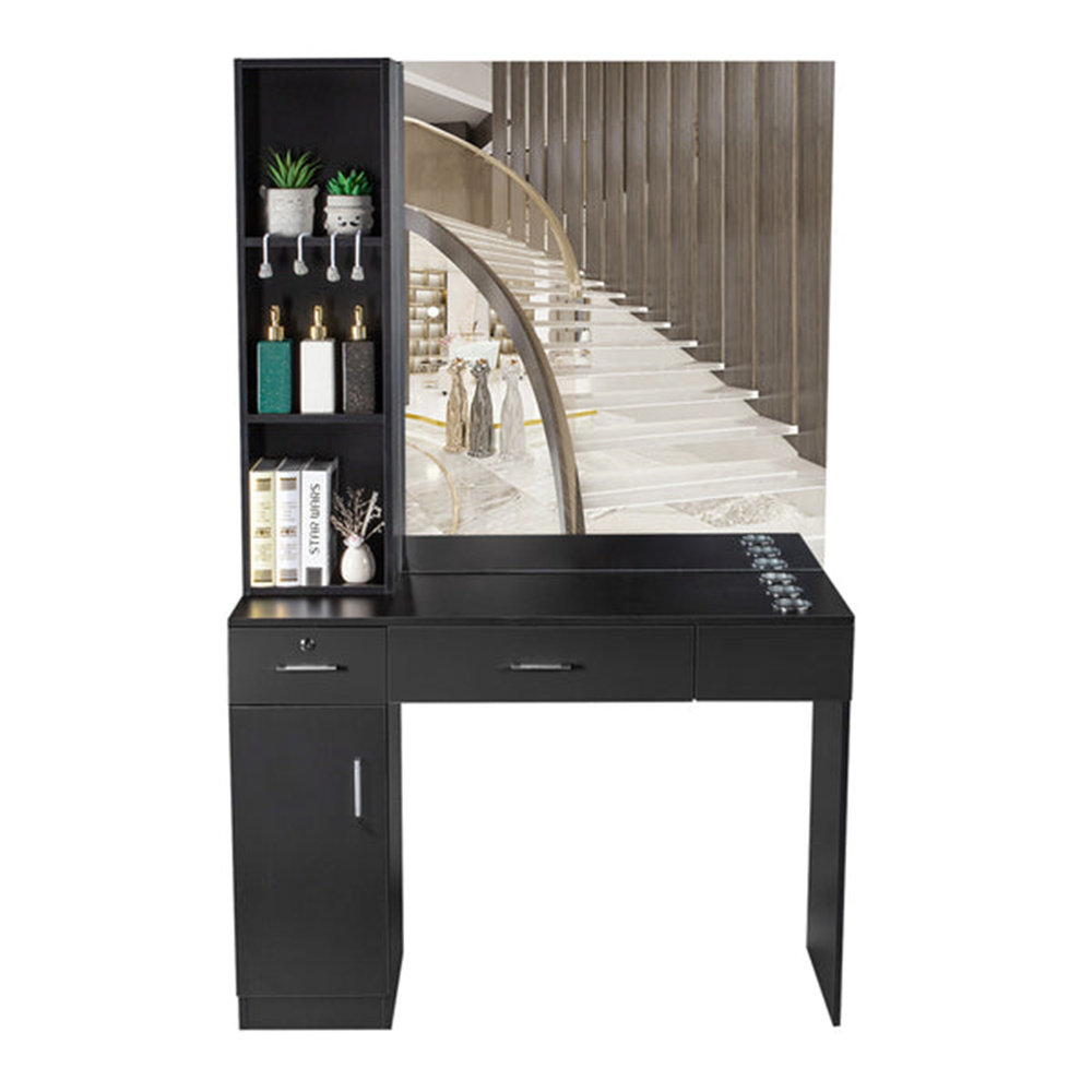 Inbox Zero Wall Mount Barber Station With 2 Drawers 1 Storage Cabinet 3 ...
