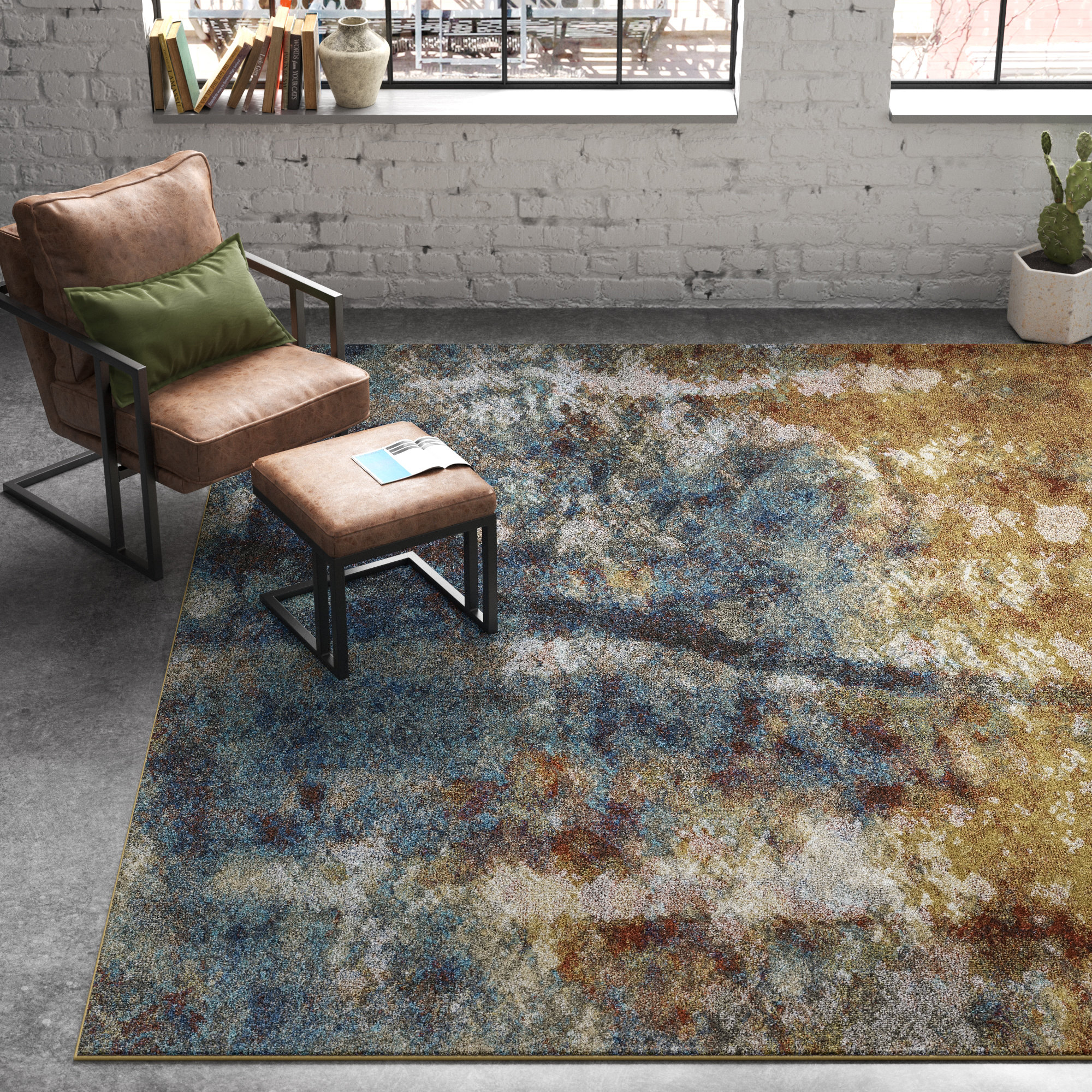 17 Stories Abstract Blue/Brown/Beige Area Rug & Reviews | Wayfair