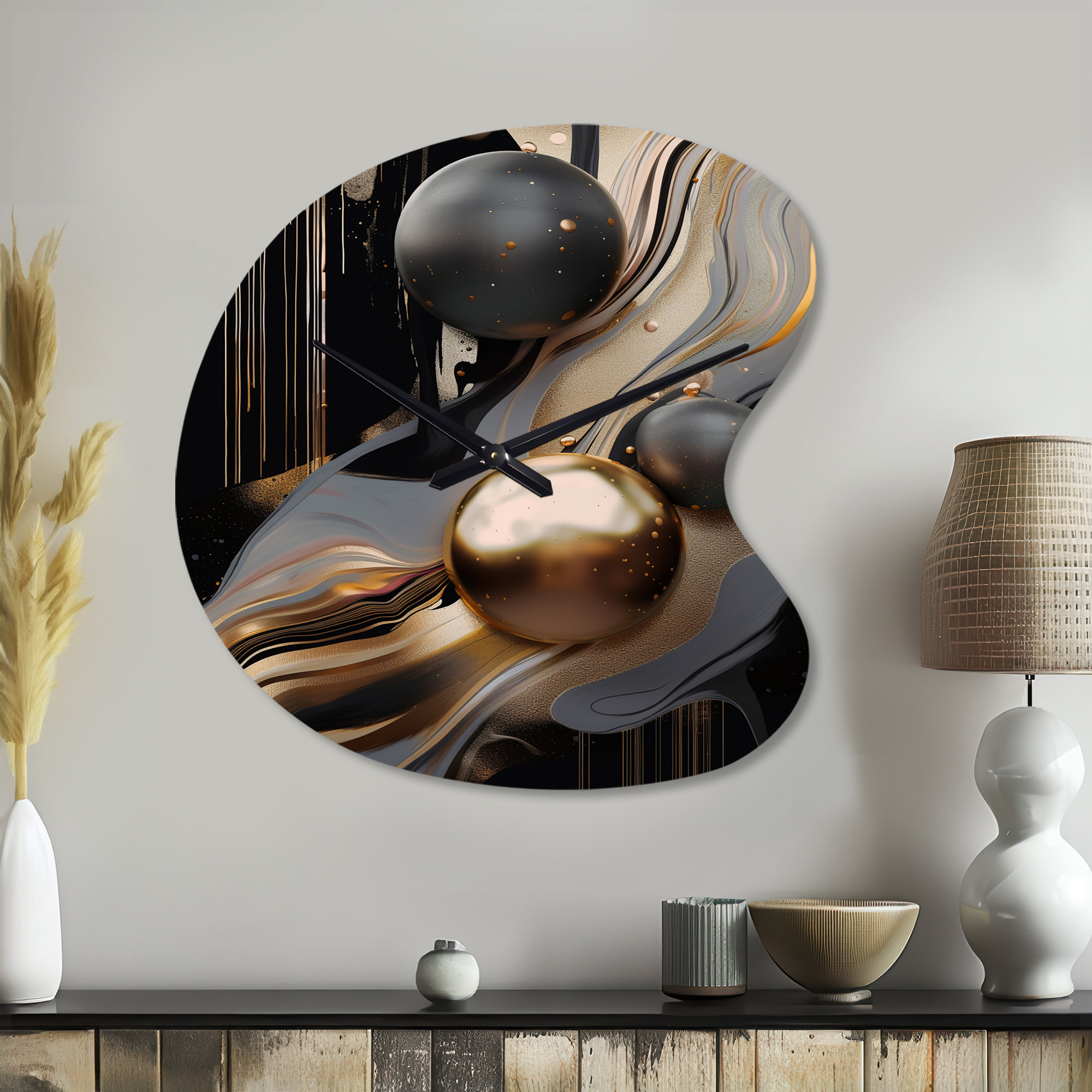 Design Art Gold And Black Marble Mirage I - Marble Irregular Shape ...