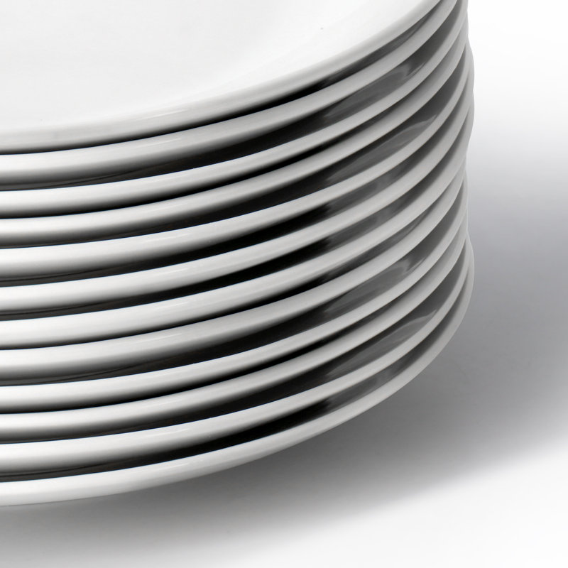 Latitude Run® Porcelain 12 Piece Large Round Dinner Plate Set in White ...