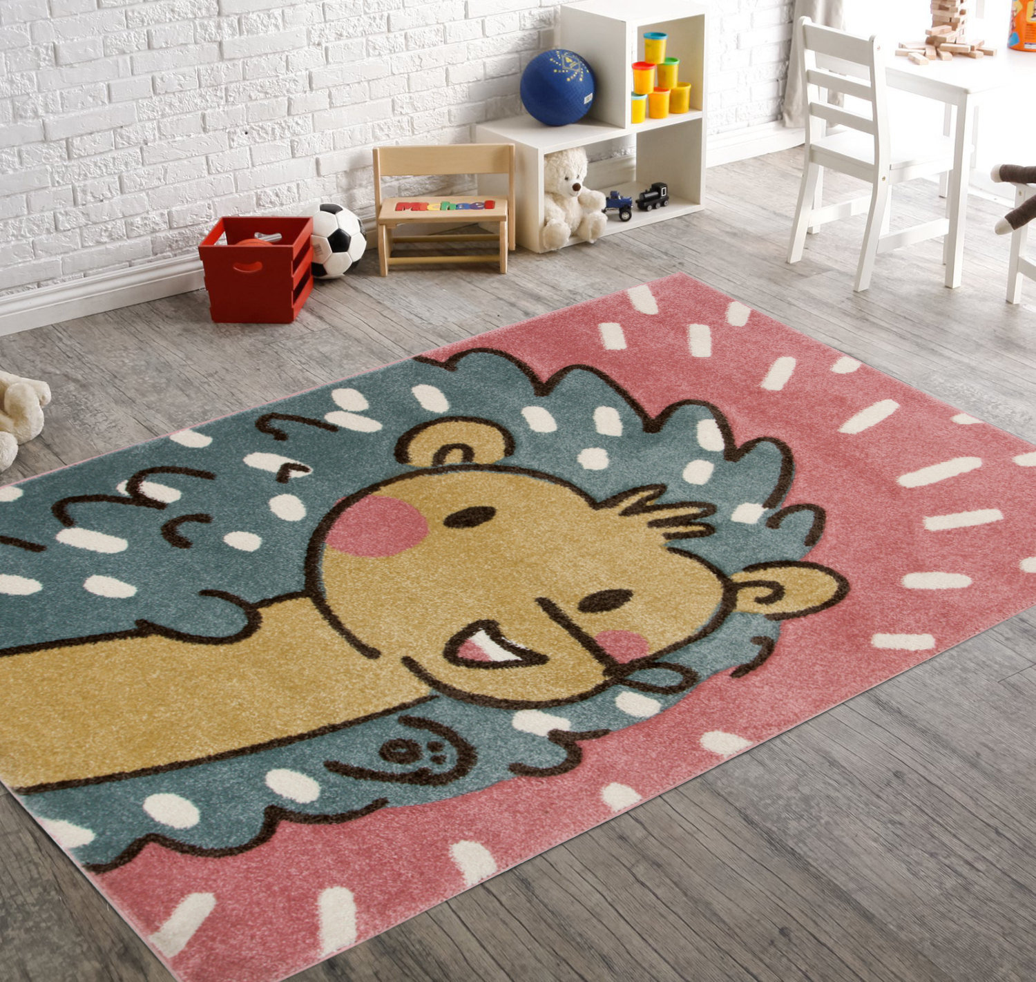 Redwood Rover Area Rug Kids Bedroom Animal Face Pink Hedgehog Modern ...