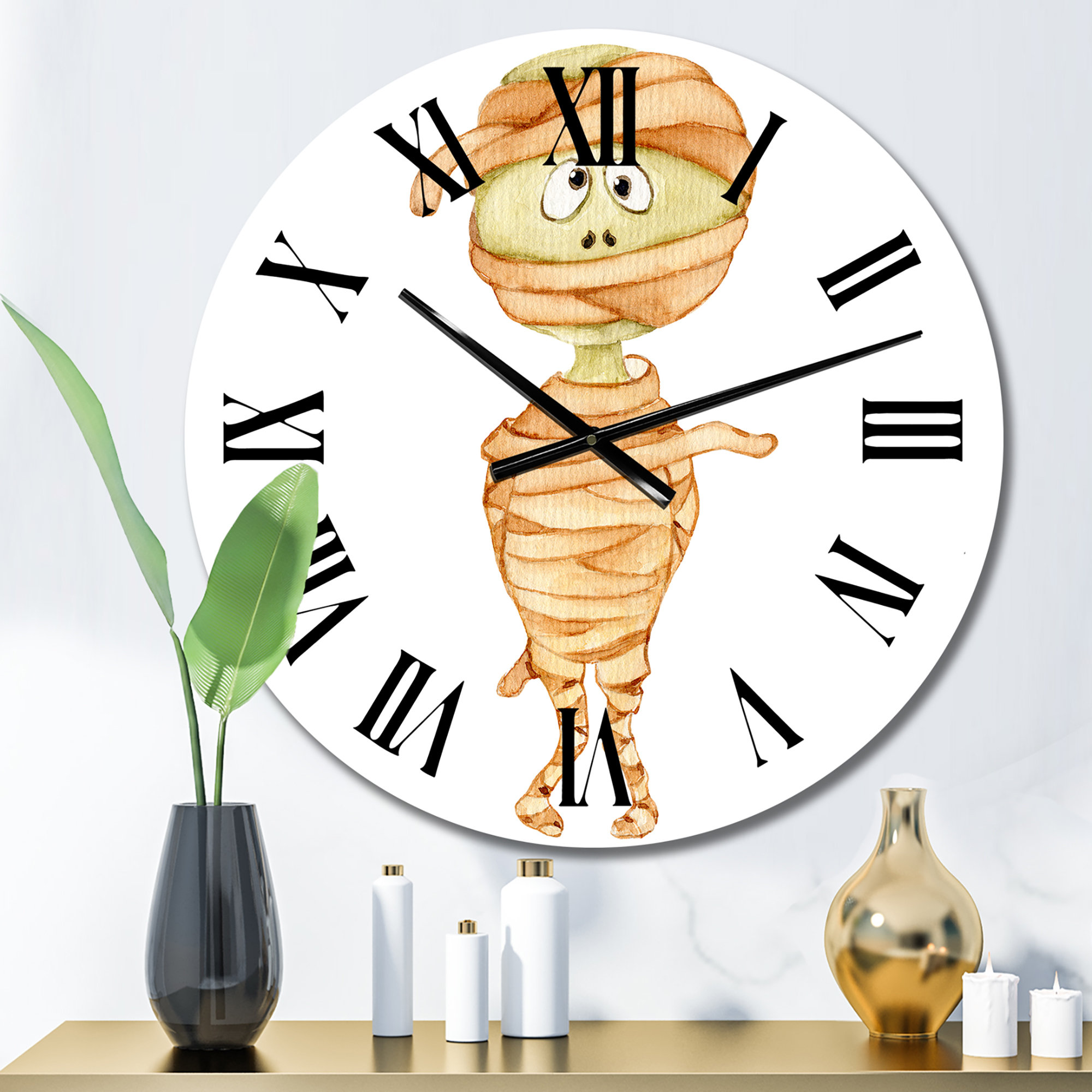 East Urban Home Watercolor Mummy Cartoon - Children's Art Wall Clock ...
