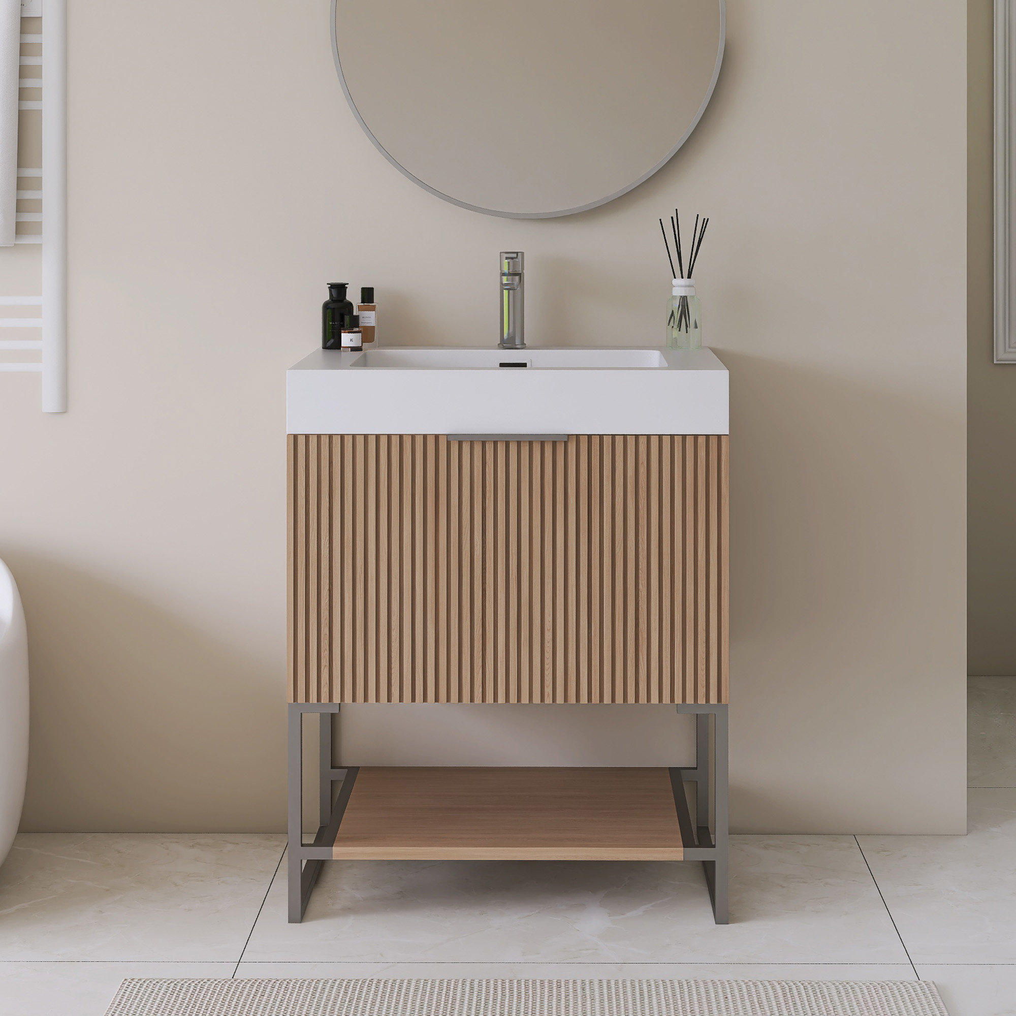 Latitude Run® 24'' Freestanding Single Bathroom Vanity In Brown Oak ...