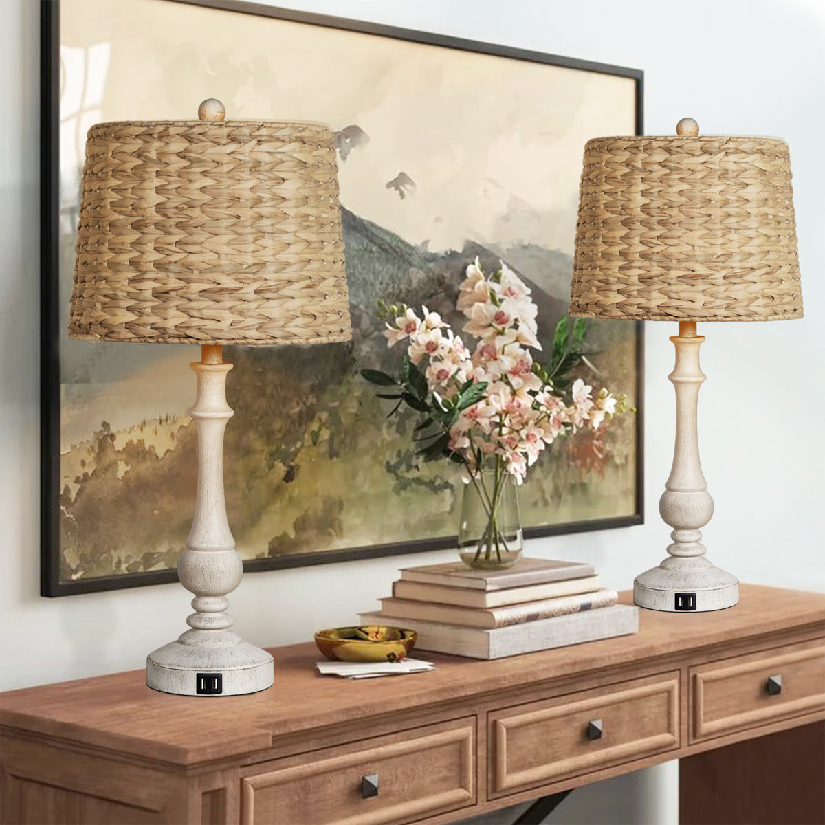 Darby Home Co 28" Coastal Tropical Table Lamps Set of 2 | Handwoven ...