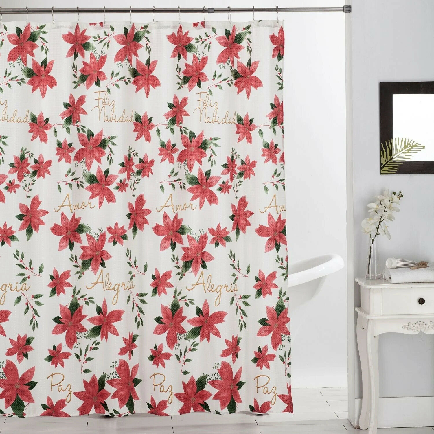 Linen Store Holiday Dobby Floral Shower Curtain | Wayfair
