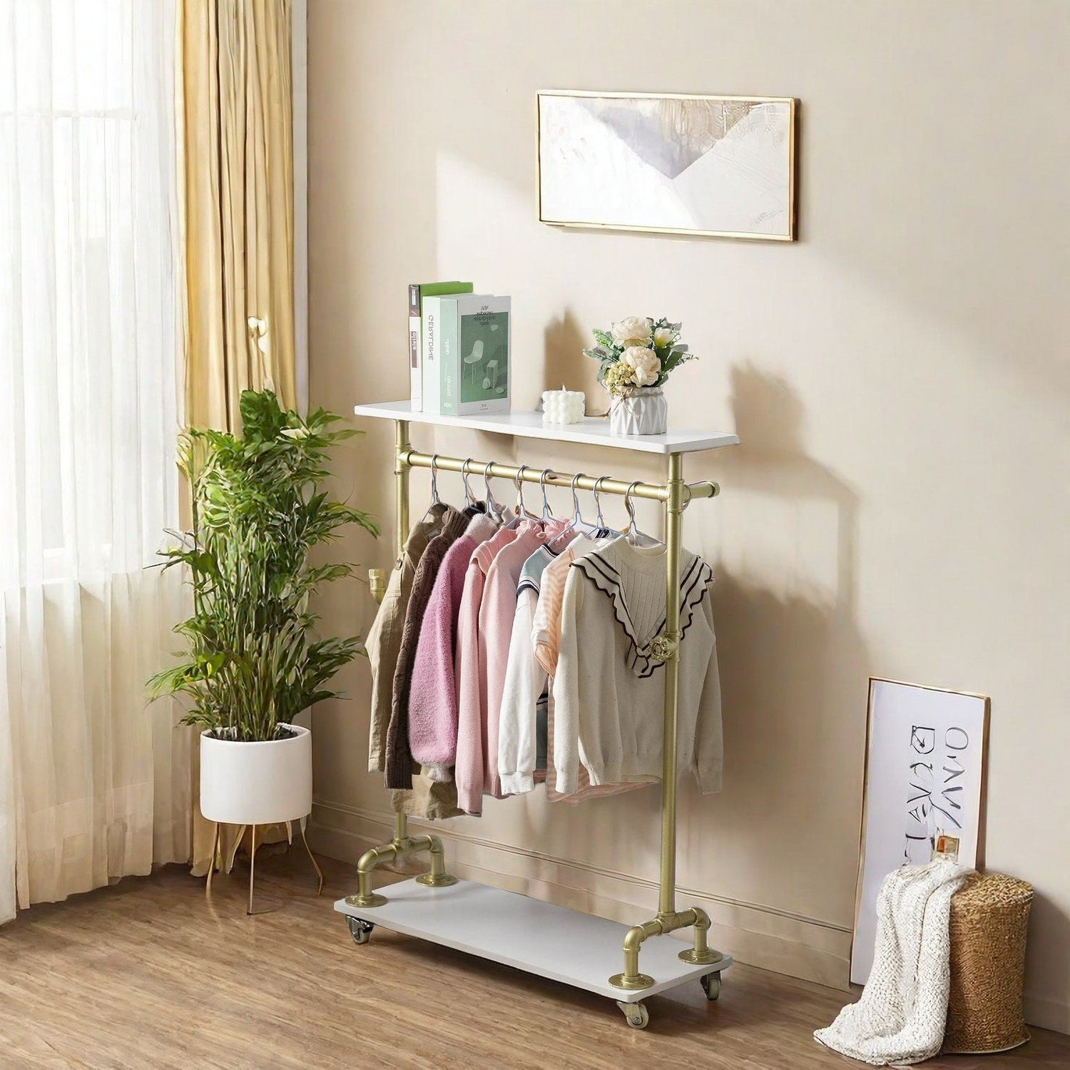 17 Stories Metal 31.5 Inches Garment Rack With Bottom Shelf Clothing ...