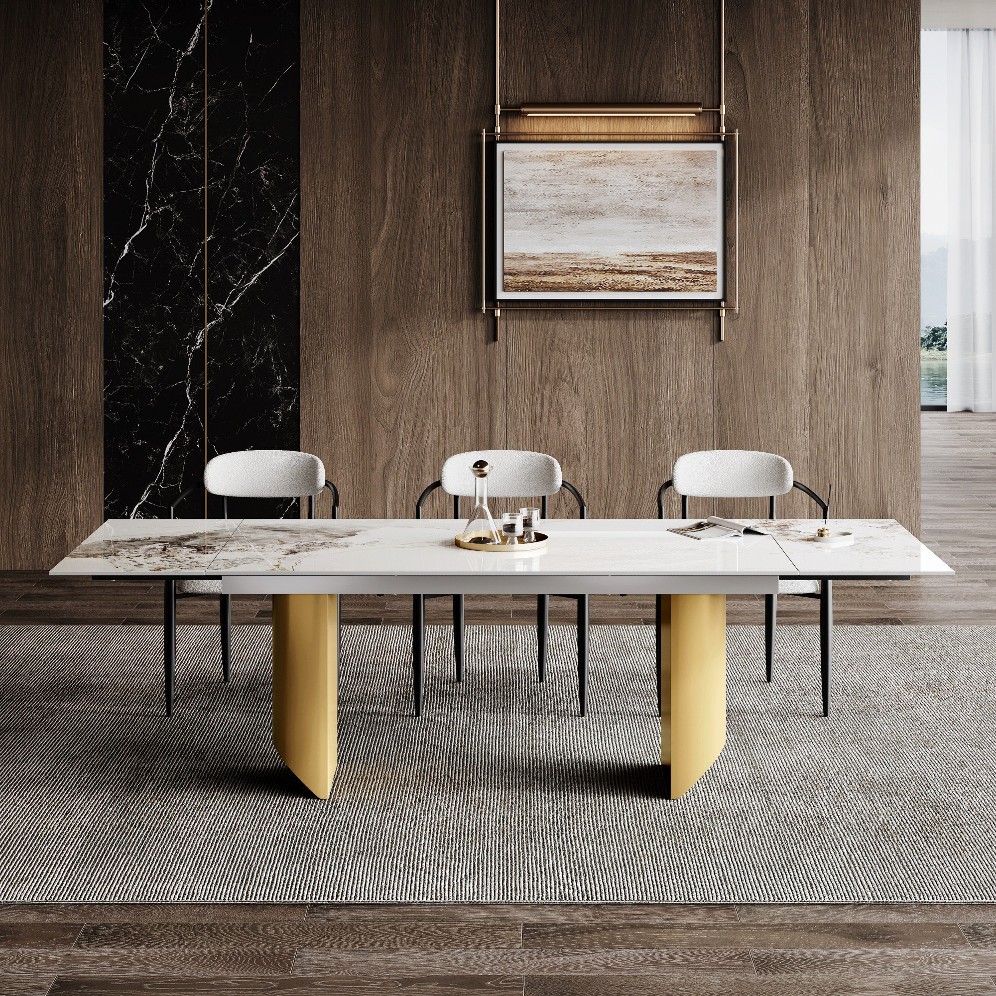 Everly Quinn Subrati Extendable Rectangular Sintered Stone Dining Table ...