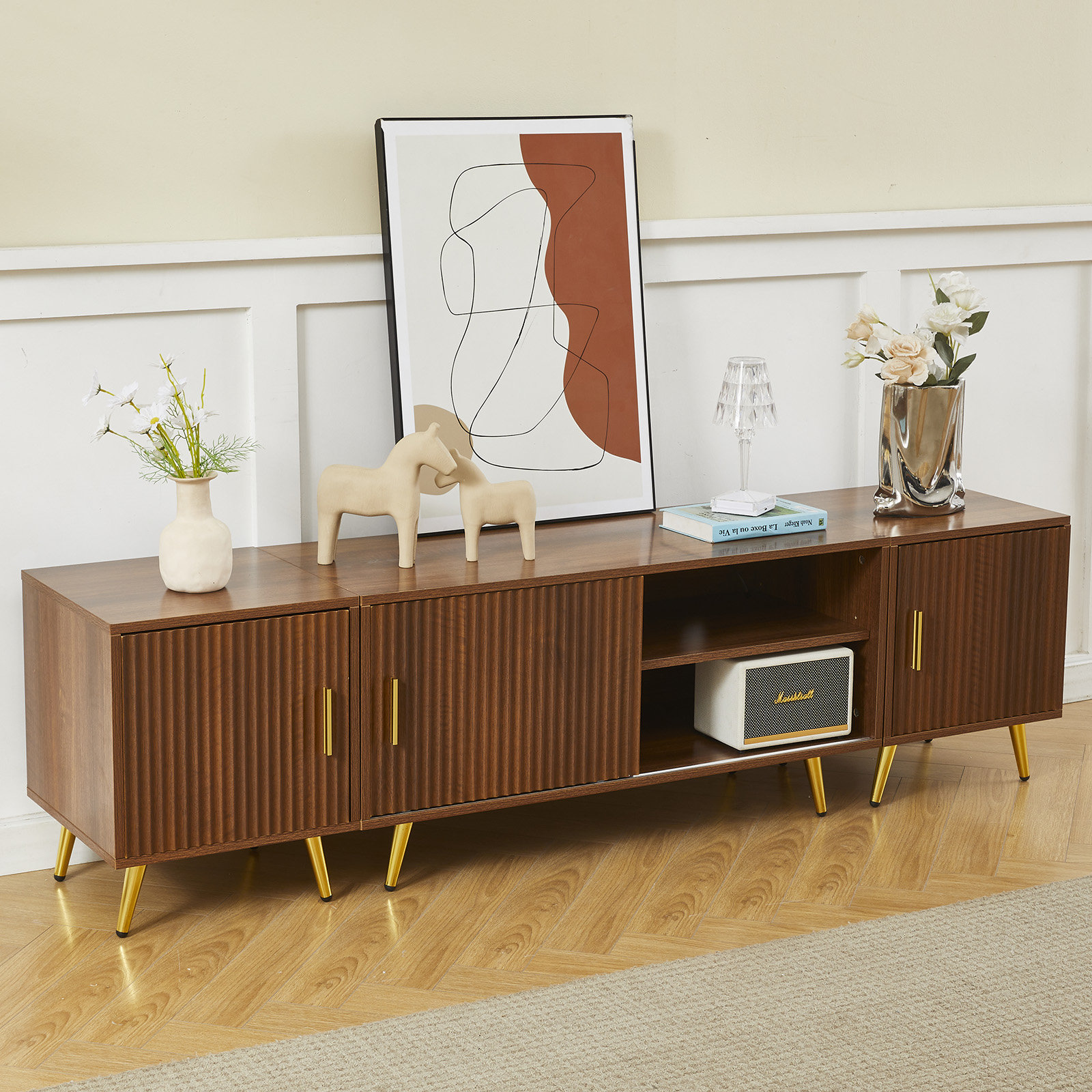 Mercer41 71" High Gloss Tv Stands With Metal Legs For 65/75/80 Inch Tv ...