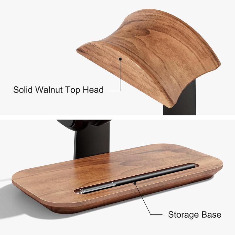 17 Stories Walnut Headphone Stand, Wood Headset Stand For Desk ...