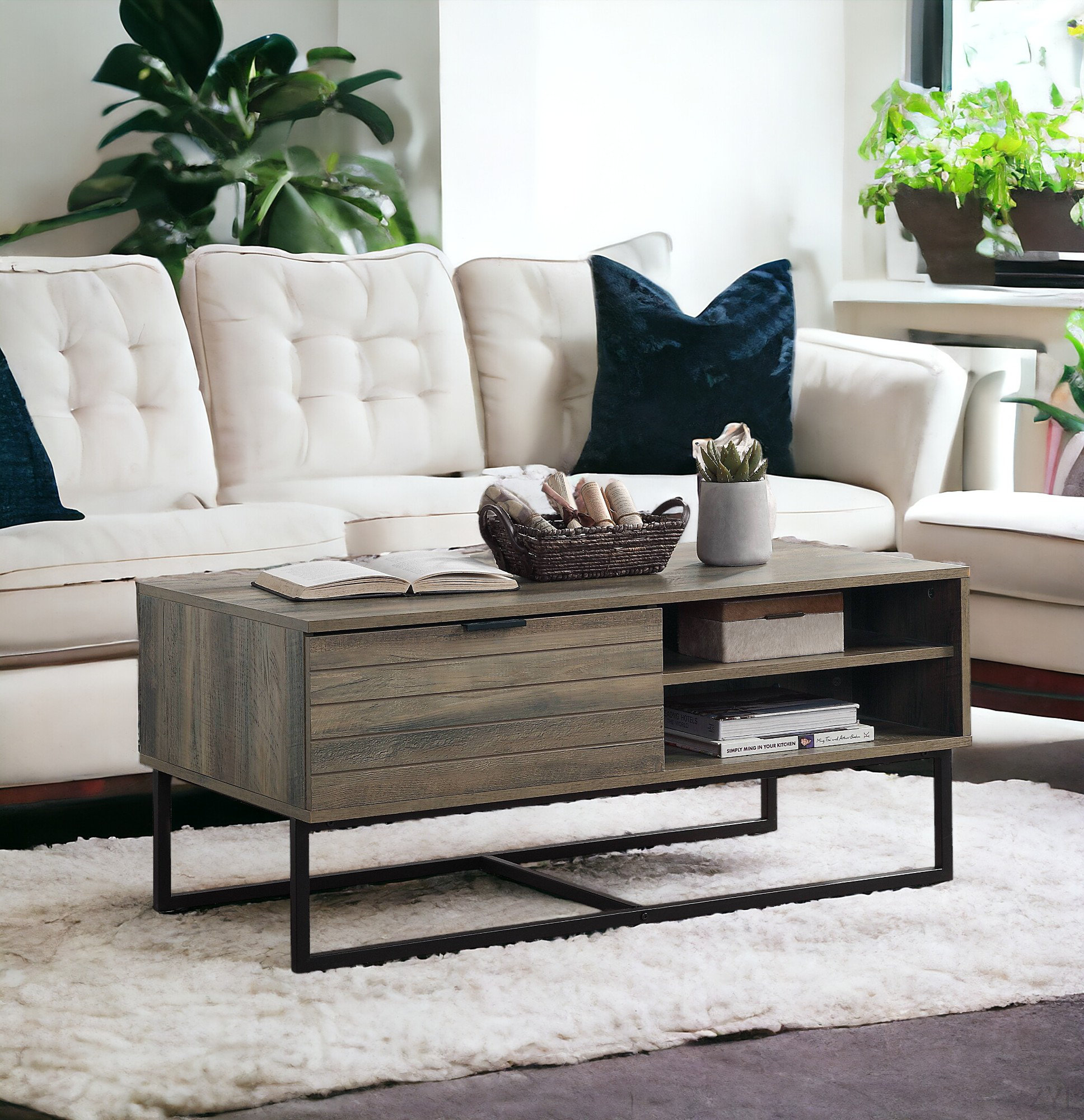 Latitude Run® Oak & Black Finish Coffee Table | Wayfair