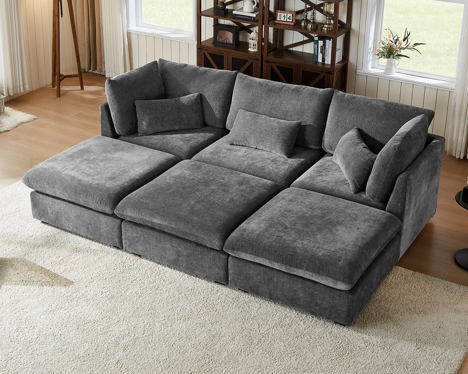 Mercer41 6 Seater Chenille Oversized Modular Sofa Extra Deep Cloud ...