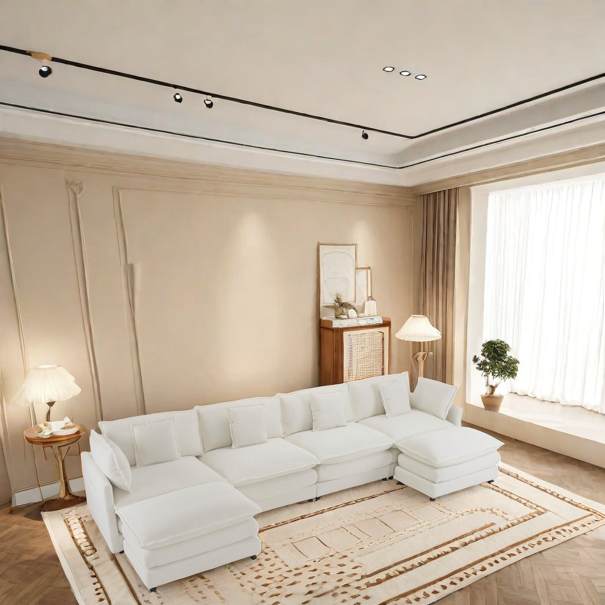 Hokku Designs Modular Sofa Couch With Movable Ottoman, Two-Layer Seat ...