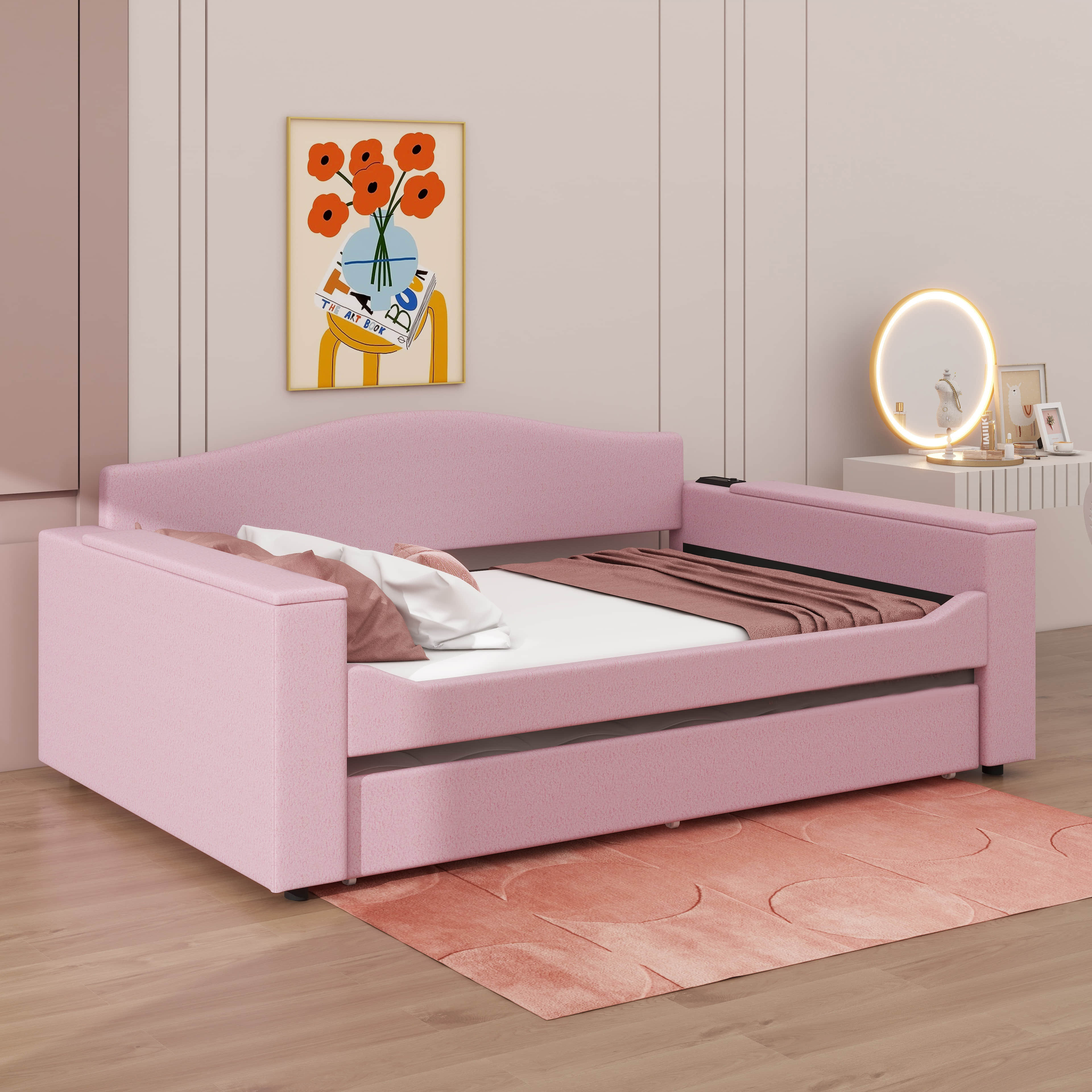 Latitude Run® Soft Cushioned Daybed With Storage Armrests, Underbed ...