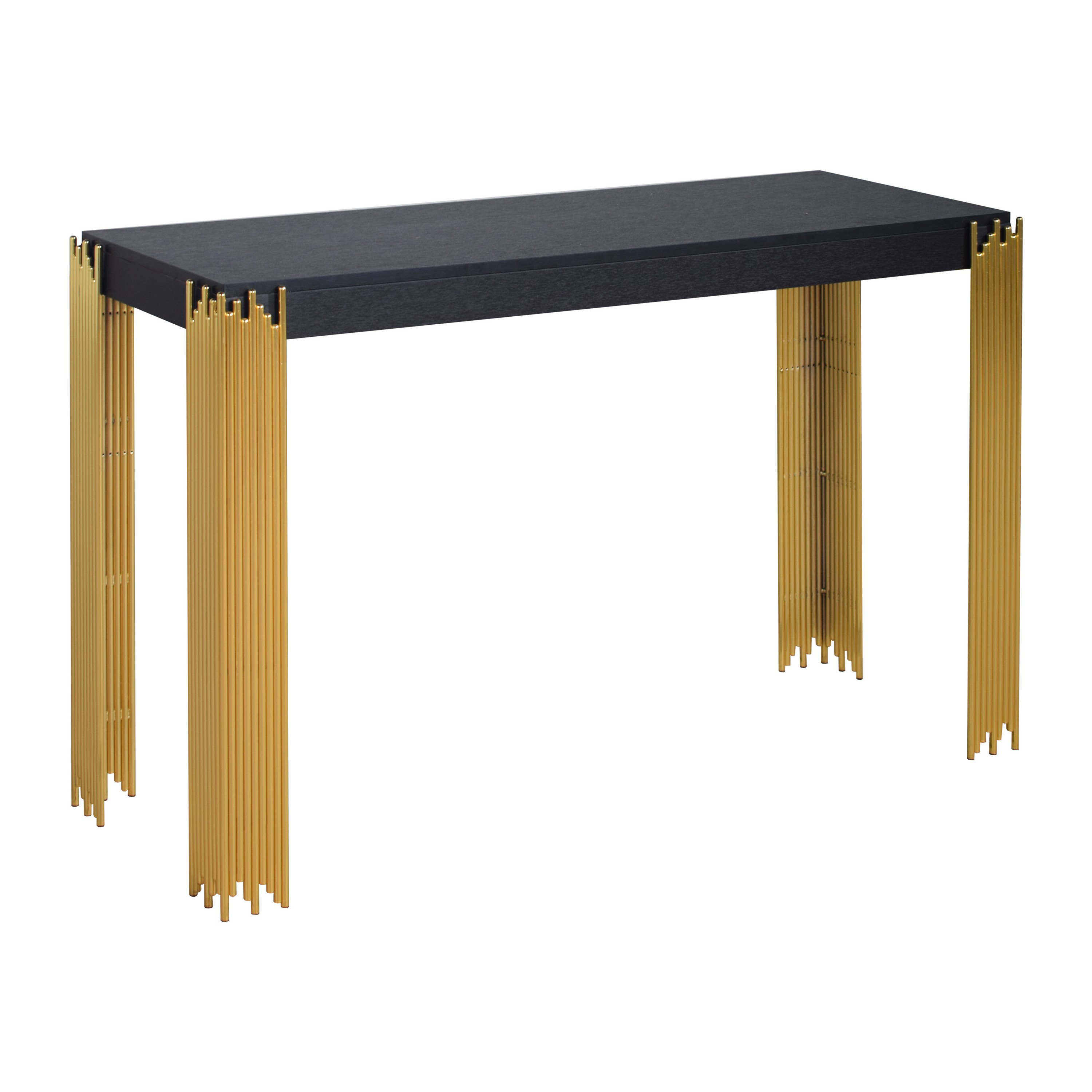 Benjara Theo Console Table, Gold Metal Legs, Retro Black Wood Frame 48 Inch | Wayfair