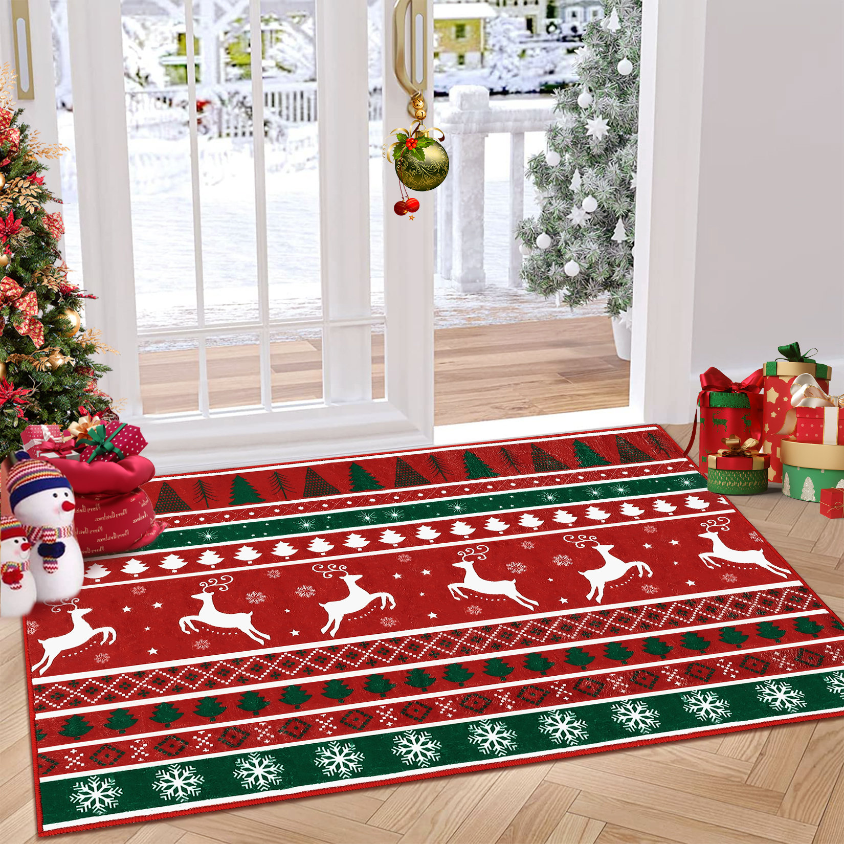 The Holiday Aisle® Christmas Decorative Area Rug Washable Modern Rug ...