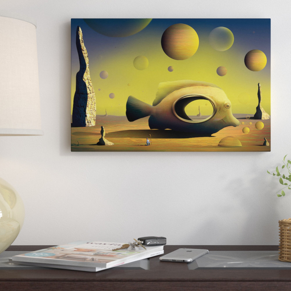 East Urban Home Landscape with Fish by Marcel Caram - Wrapped Canvas ...