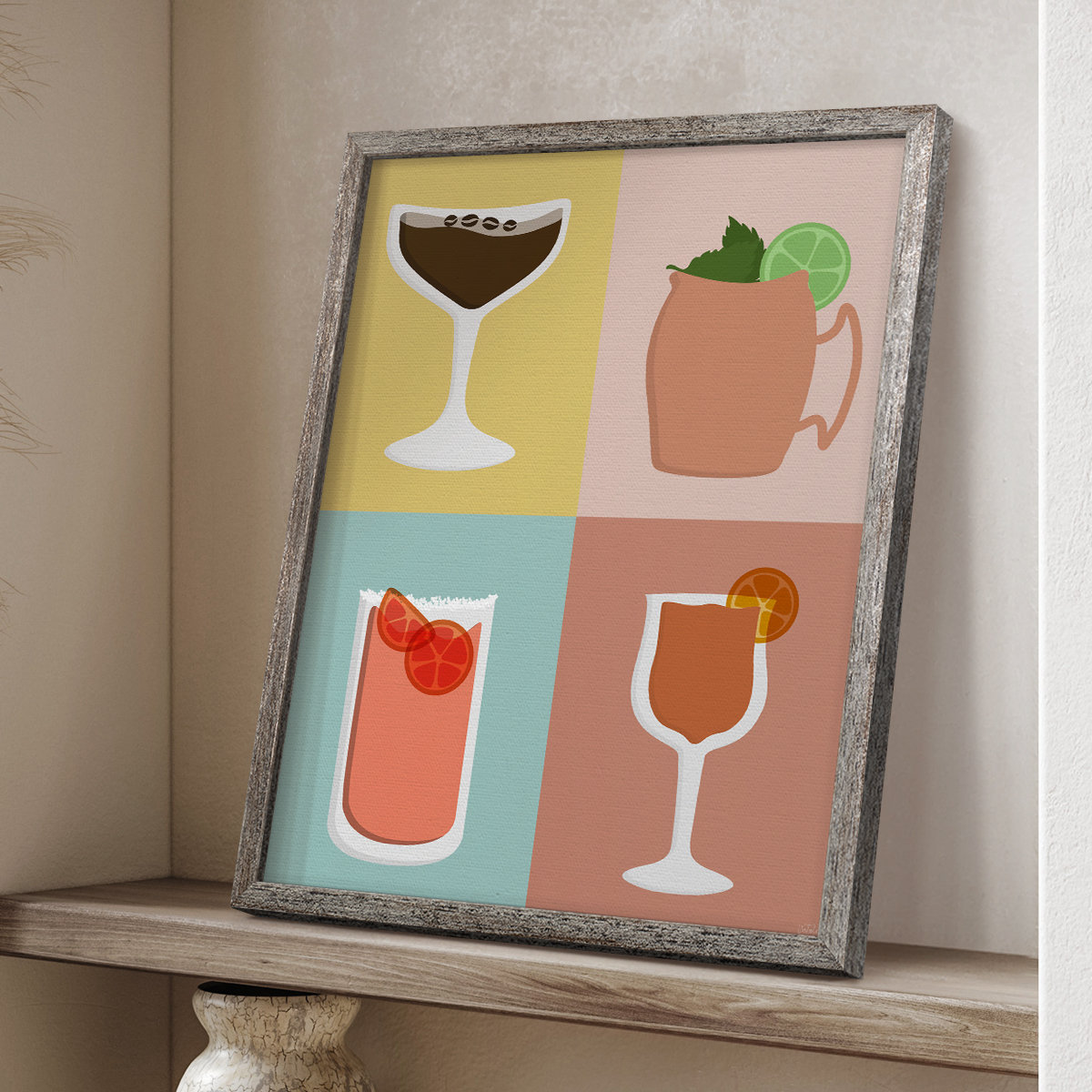Red Barrel Studio® Colorblock Cocktails II Framed Print - Solid Wood ...