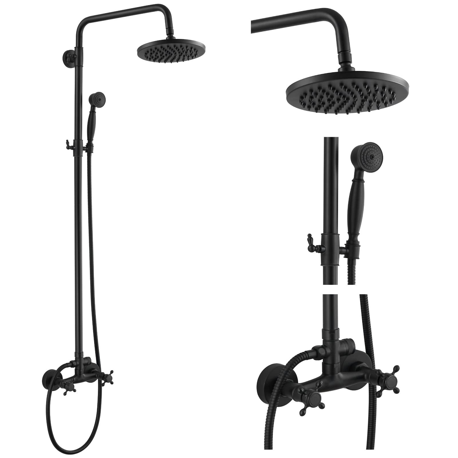 FODORL Dual - Function Exposed Pipe Shower System - 8" Round Rainfall ...