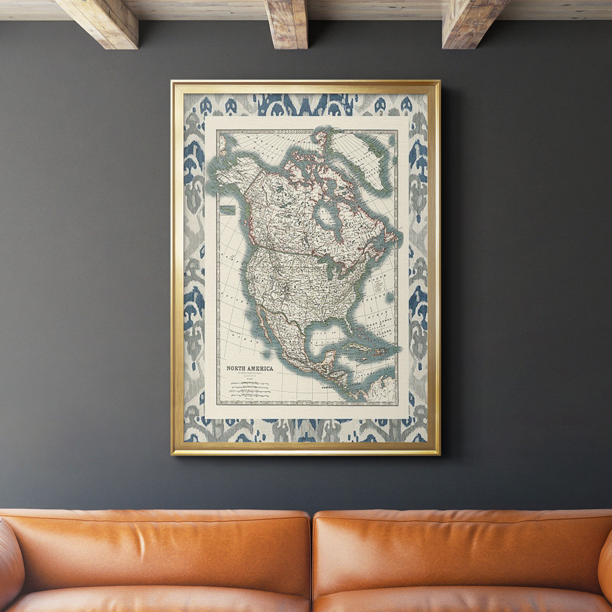 17 Stories Bordered Map Of North America Premium Framed Print - Ready ...