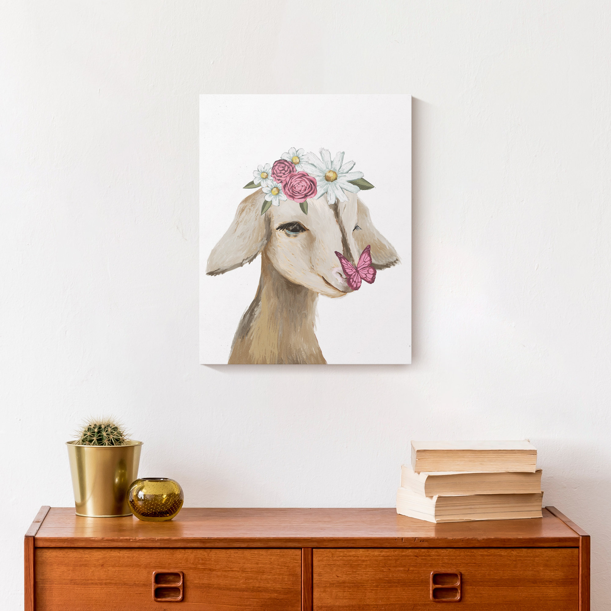 Harper Orchard Cute Baby Goat Butterfly Flowers Canvas Print | Wayfair